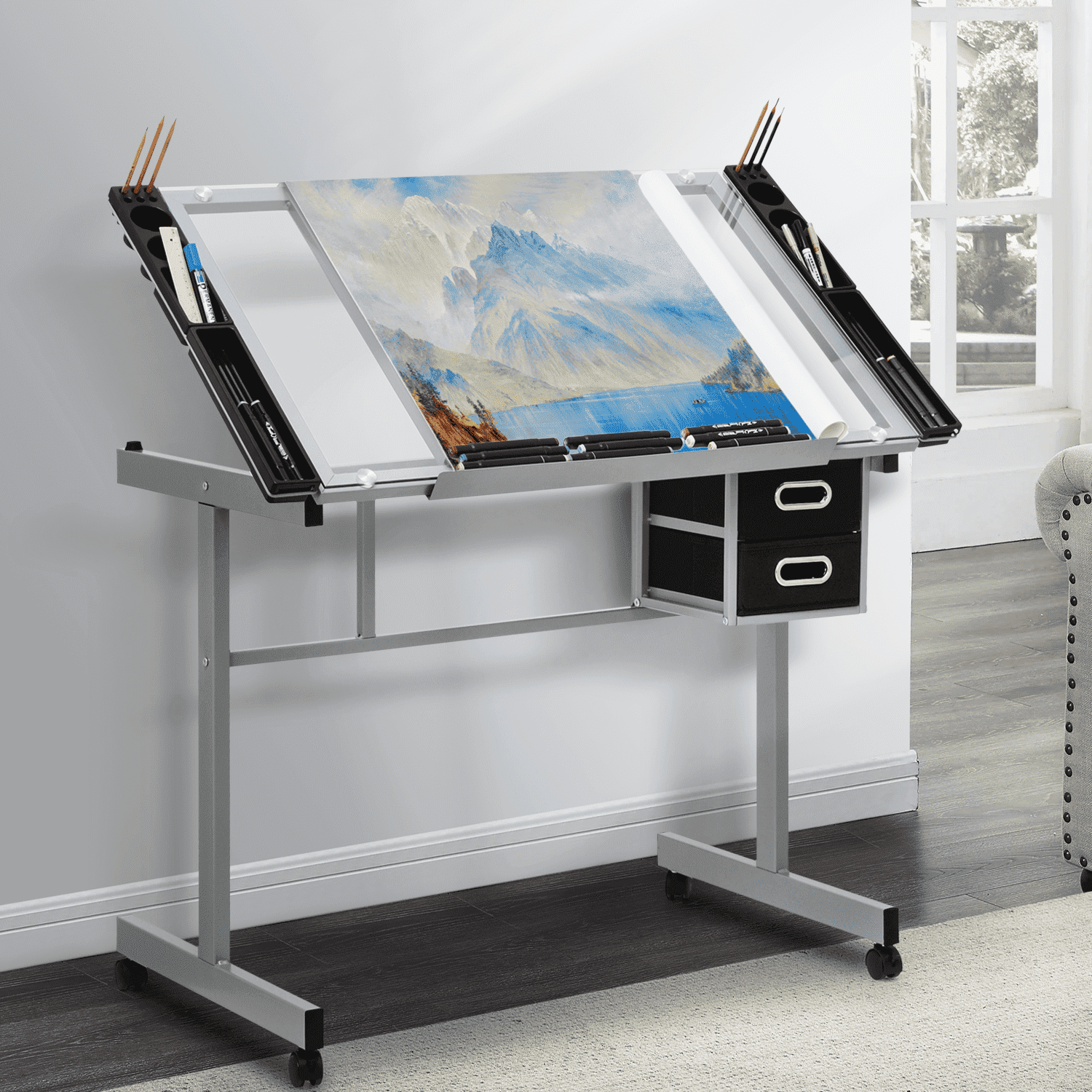 MoNiBloom Craft and Drawing Station with Tempered Glass Top, Dual ...