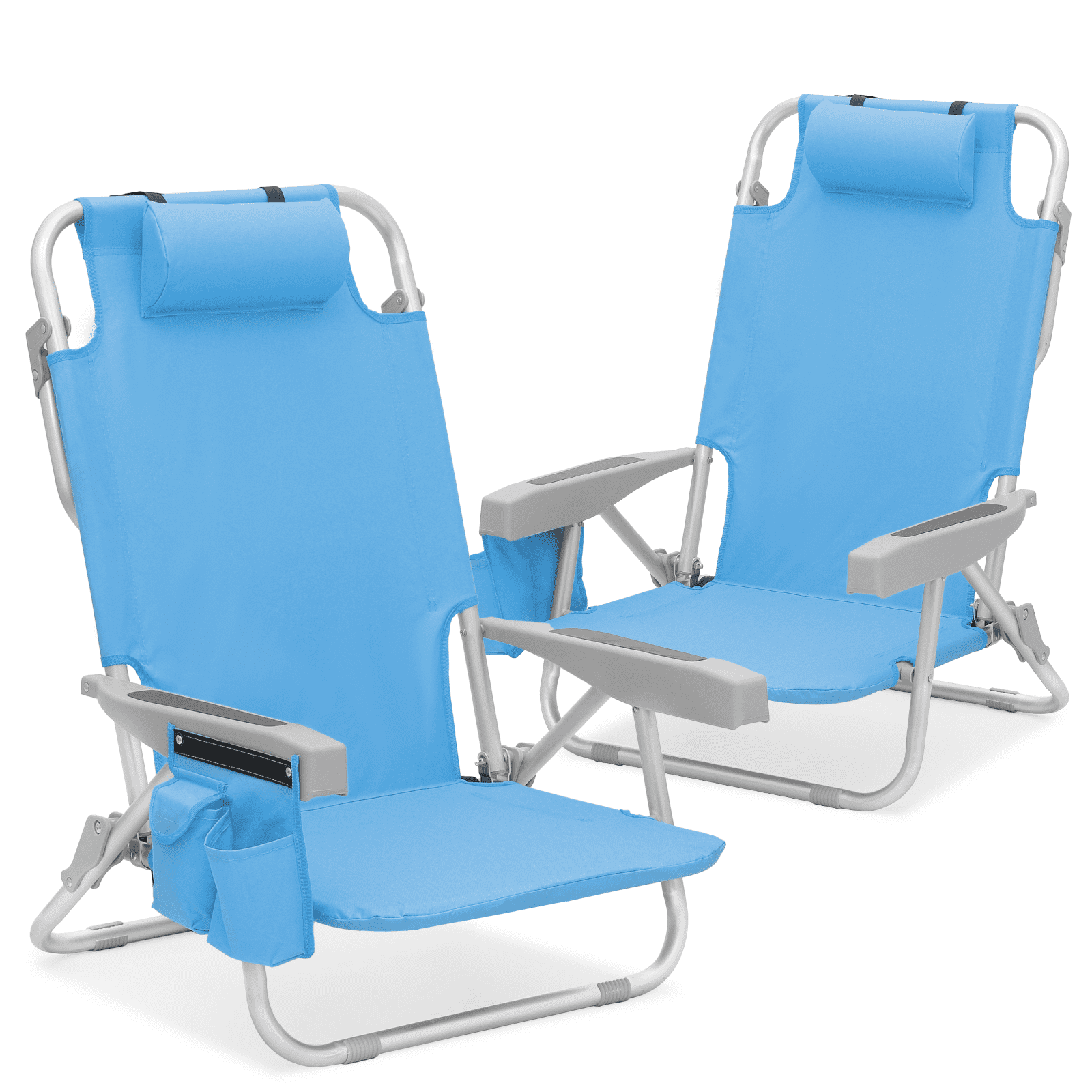 MoNiBloom Folding Beach Chairs Set of 2 with Back Pack Straps, Portable ...