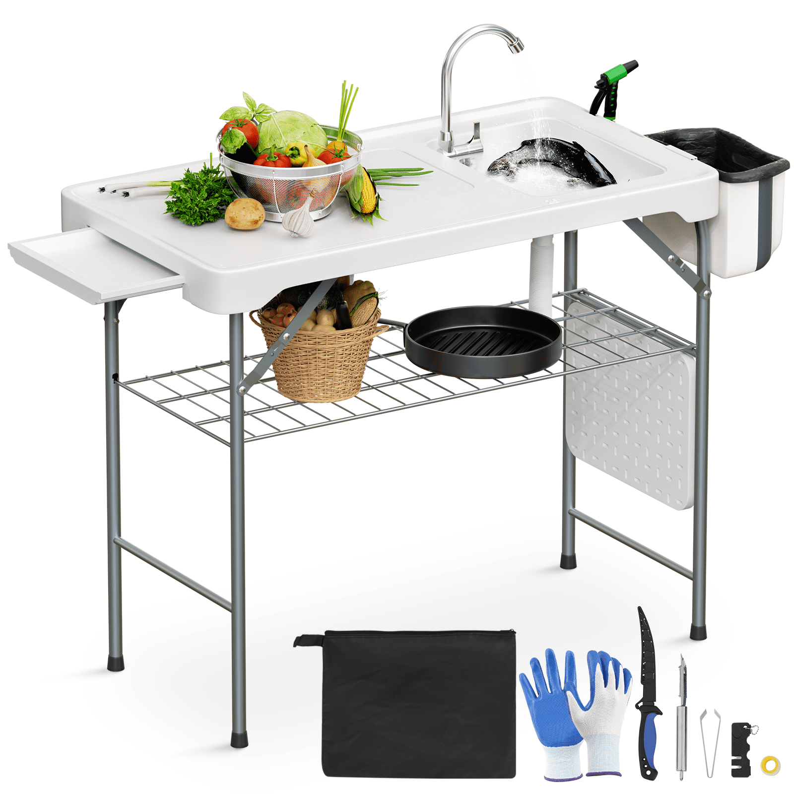 MoNiBloom Folding Fish Cleaning Table with Trash Can, Portable Camping ...