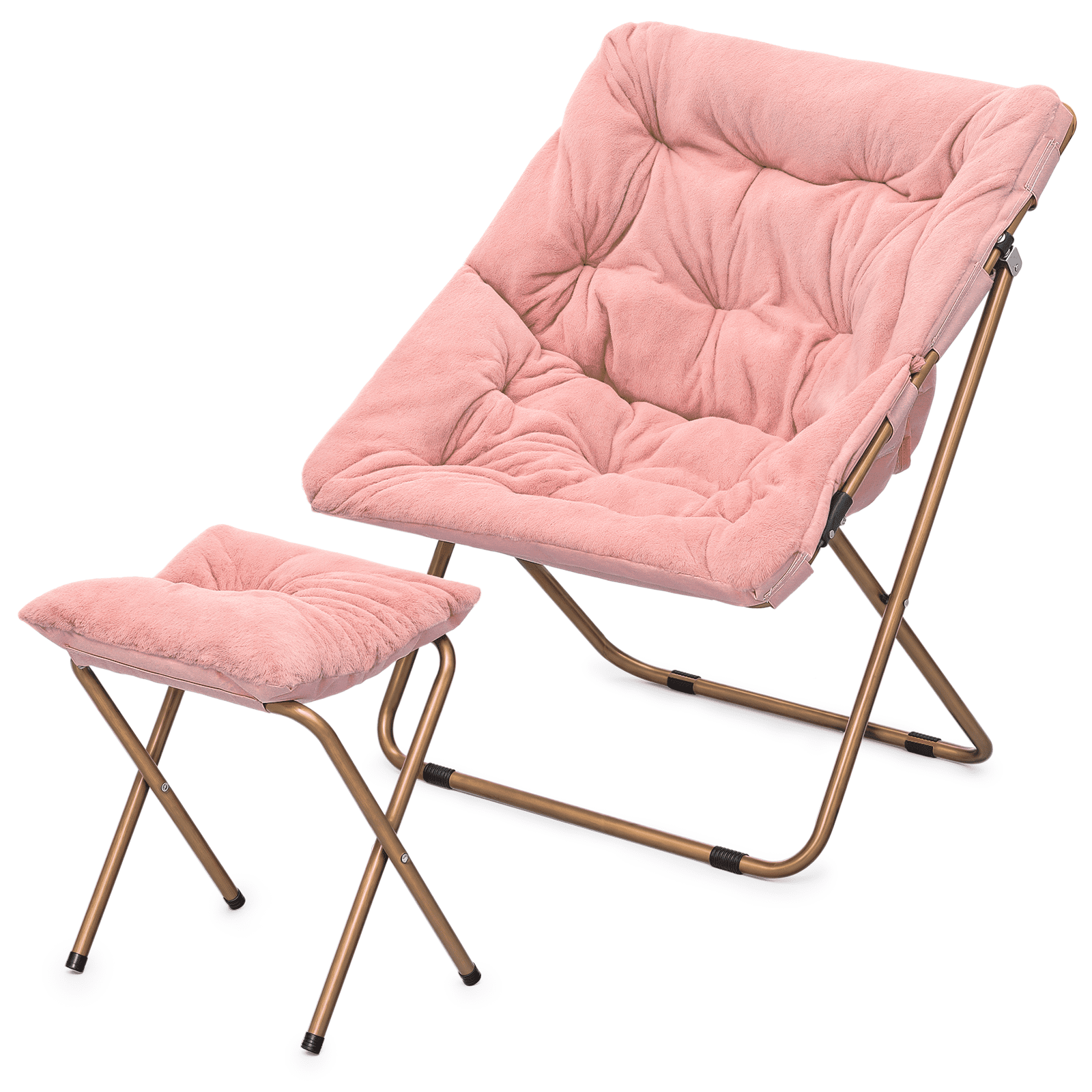 Monibloom Square Folding Faux Fur Saucer Chair with Ottoman for Adults ...