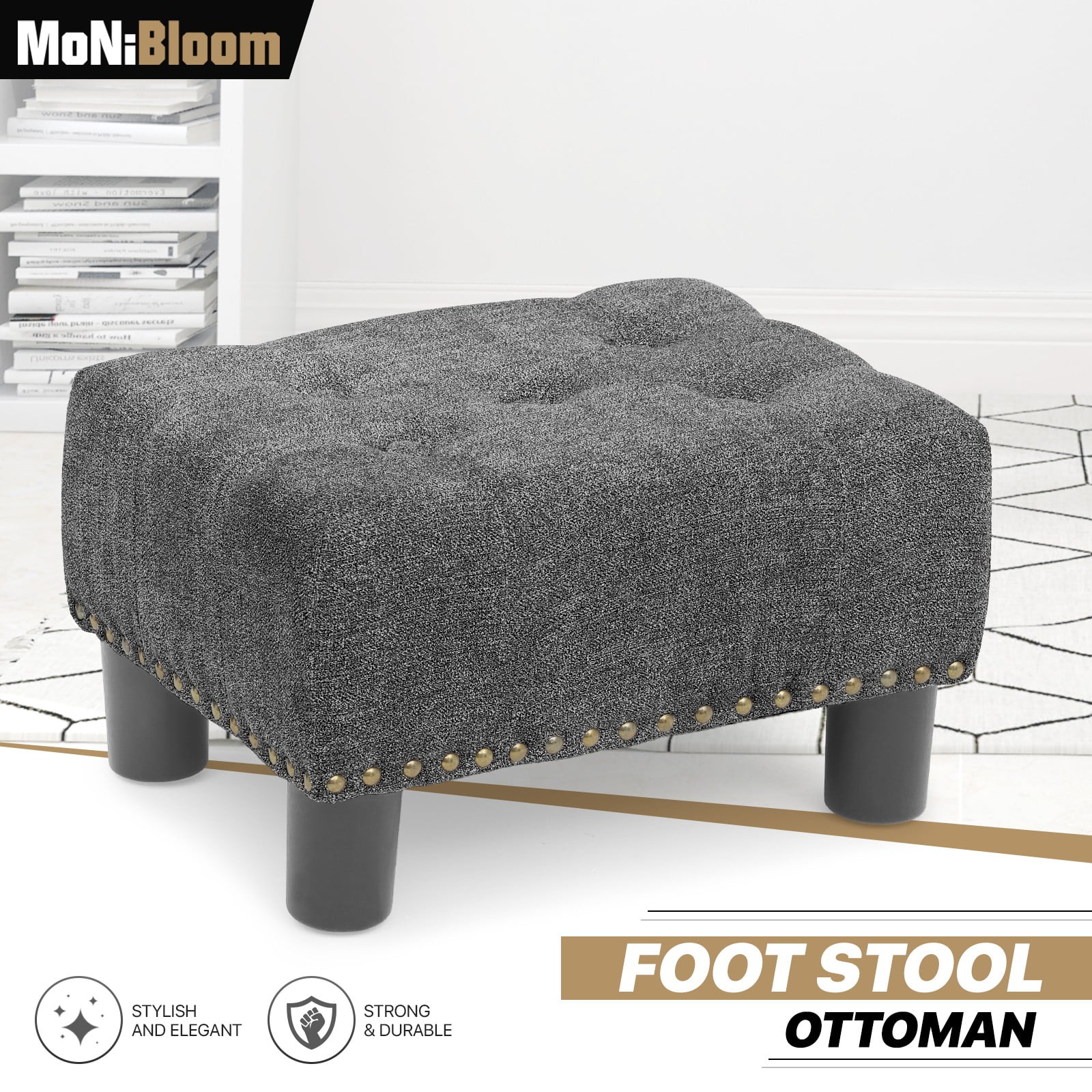 MoNiBloom Footstool Ottoman with Padded Seat, Modern Cotton-linen ...