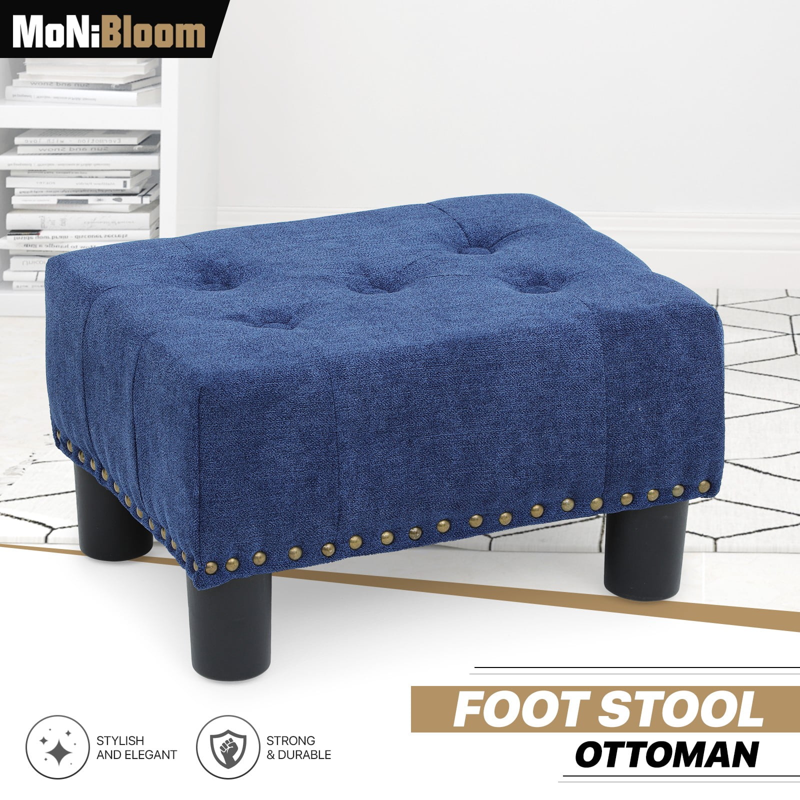 MoNiBloom Footstool Ottoman with Padded Seat, Modern Cotton-linen ...