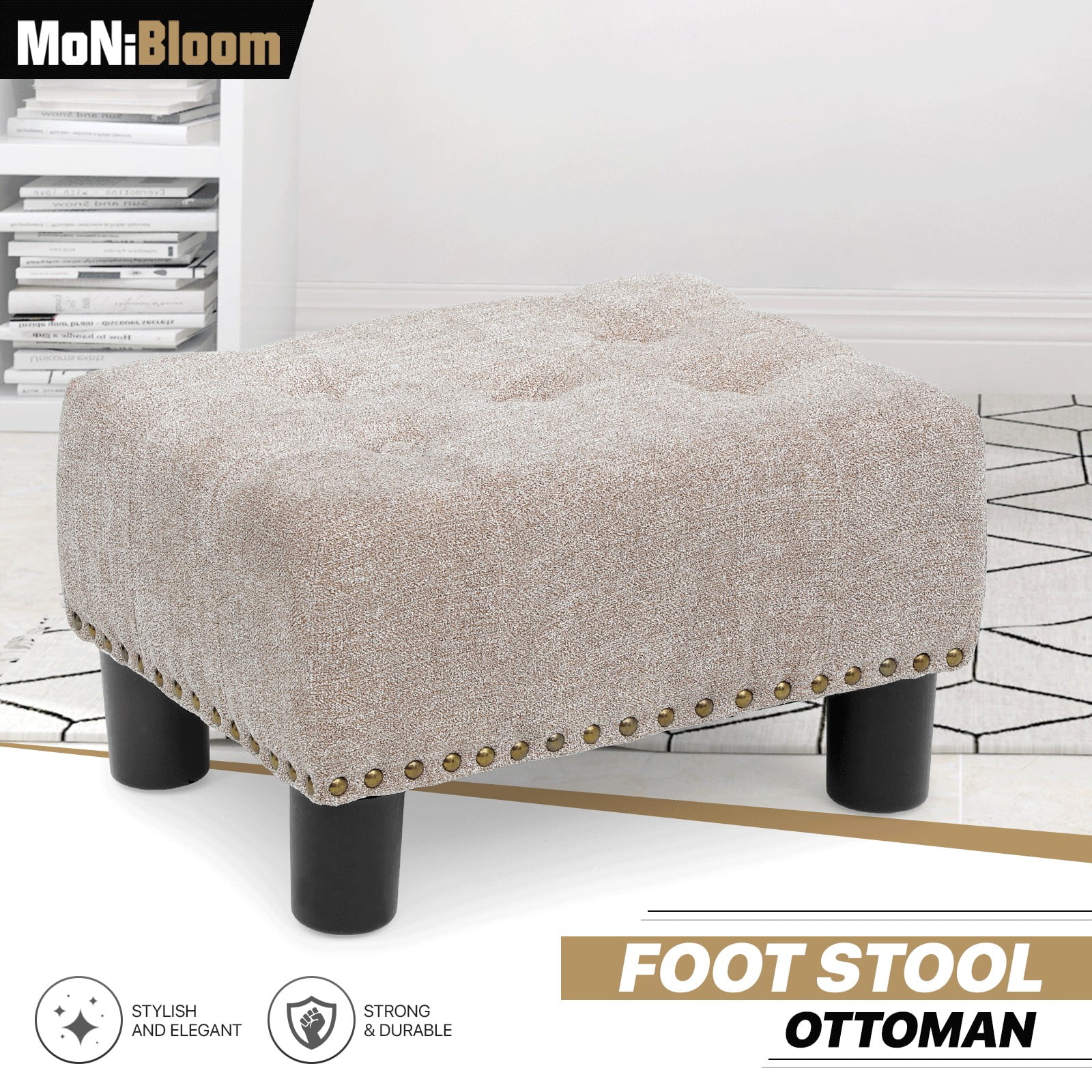MoNiBloom Footstool Ottoman with Padded Seat, Modern Cotton-linen ...