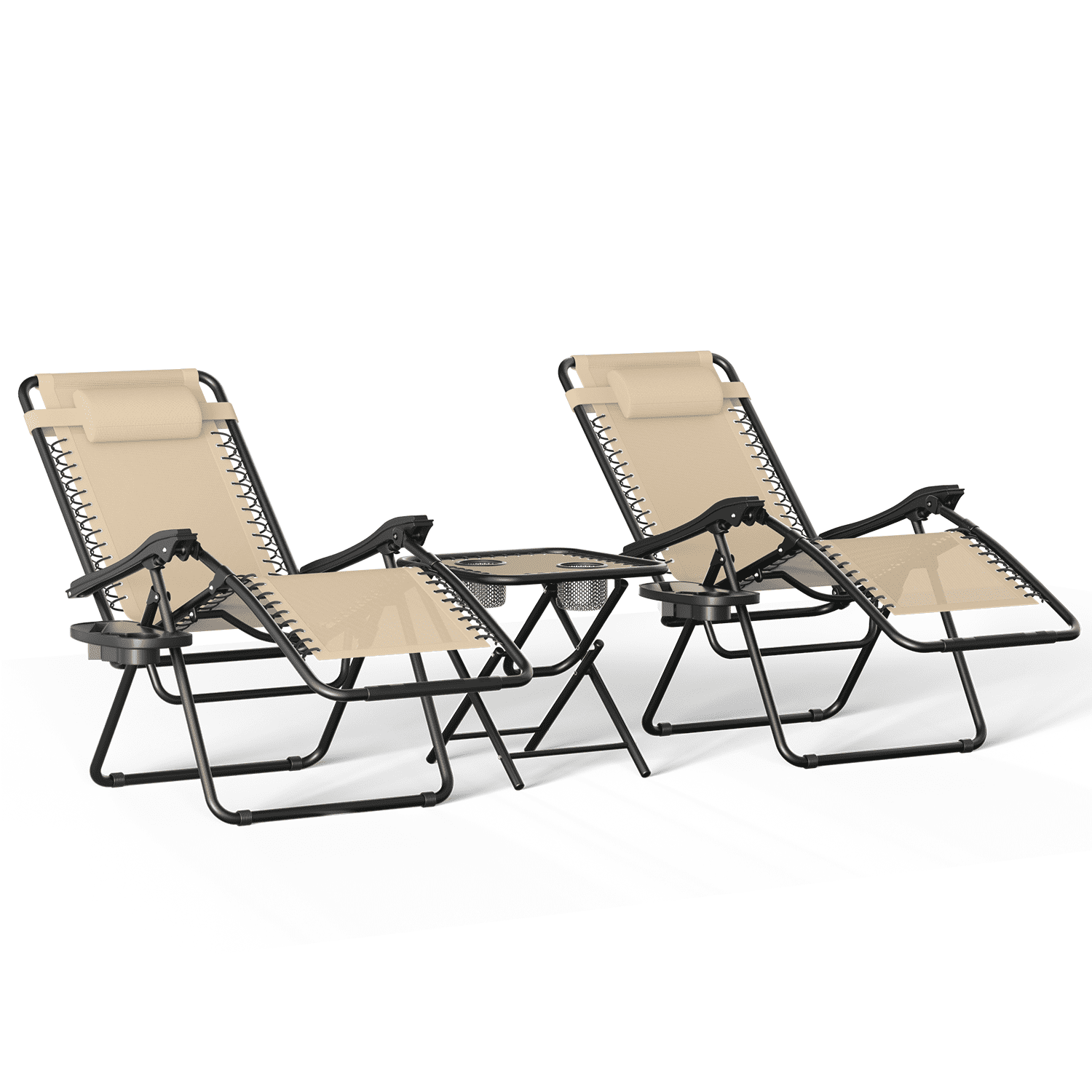 MoNiBloom Lounge Chairs Table Set of 3 for Outside, Adjustable Folding ...