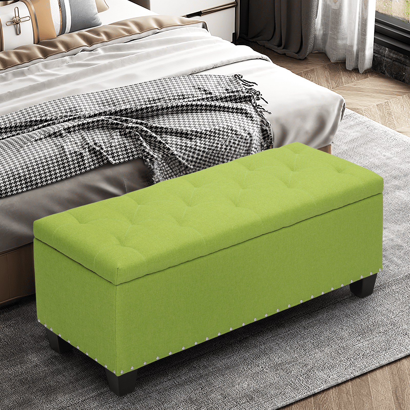 MoNiBloom Microfiber Ottoman with Storage, 42" Upholstered Bench ...