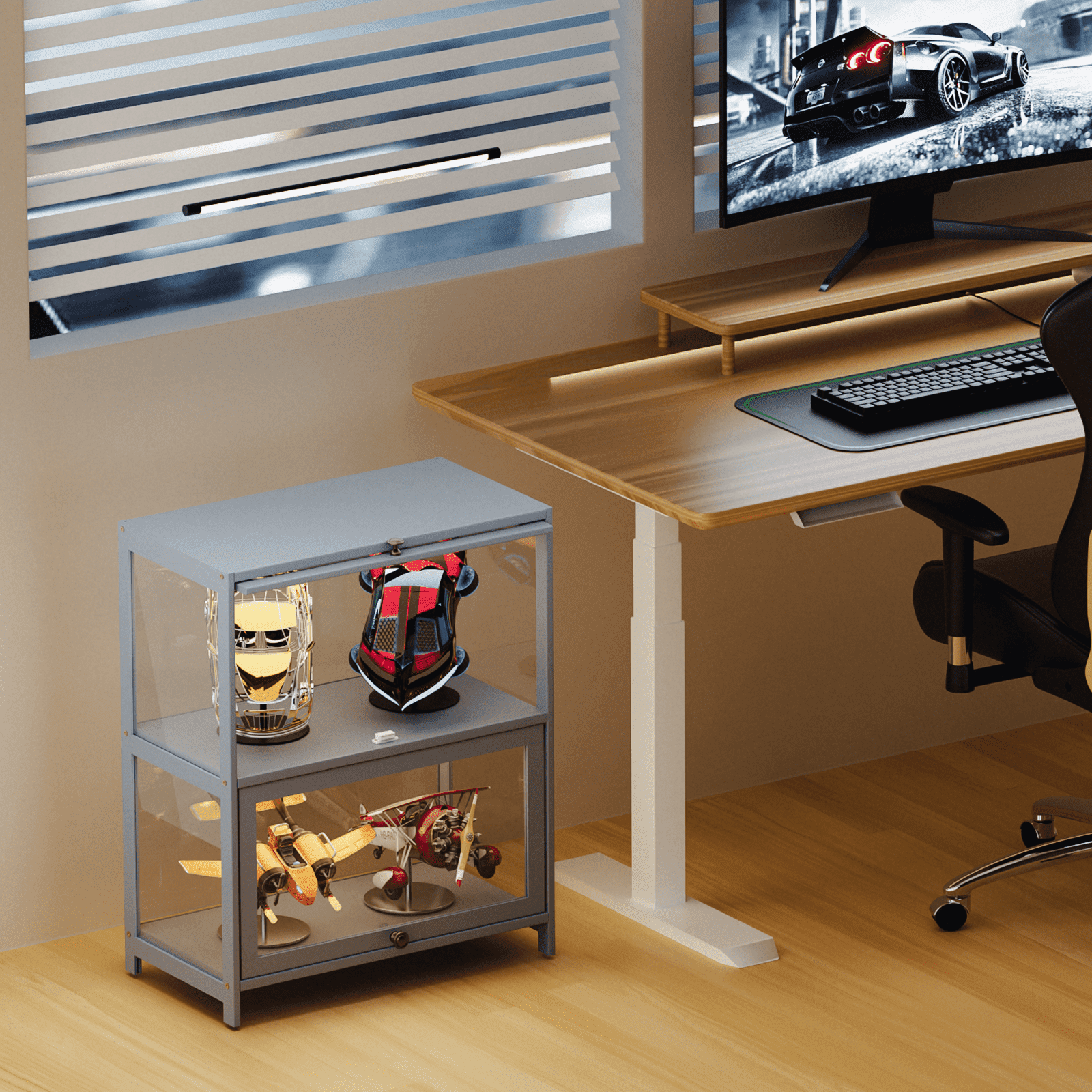 MoNiBloom Modern 28.7" 2-Tier Transparent Display Cabinet with Flip Up ...