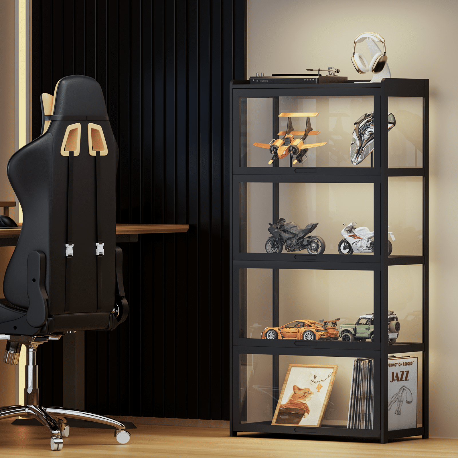 MoNiBloom Modern 55" 4-Tier Transparent Display Cabinet with Acrylic ...