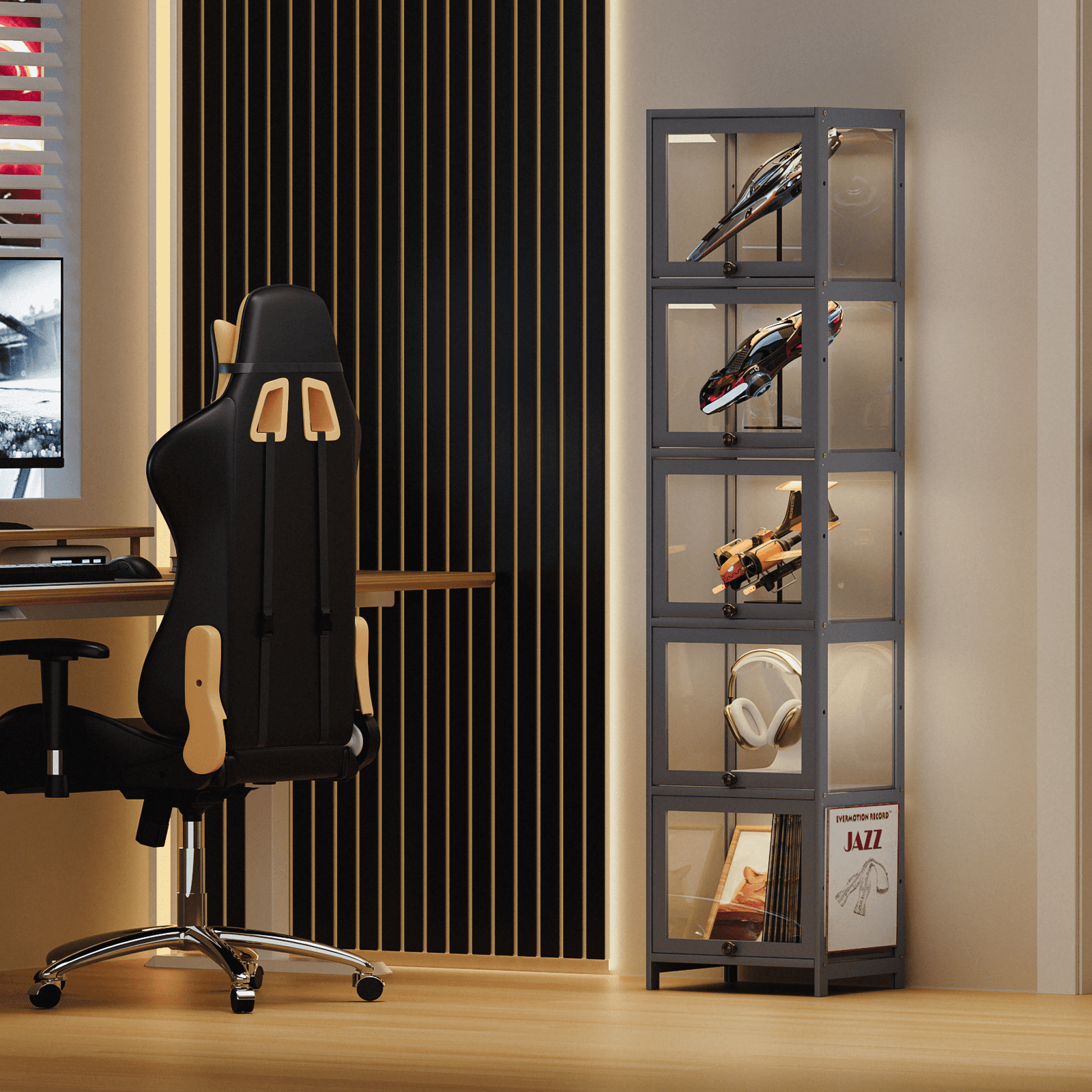 MoNiBloom Modern 67.7" 5-Tier Transparent Display Cabinet with Flip Up ...