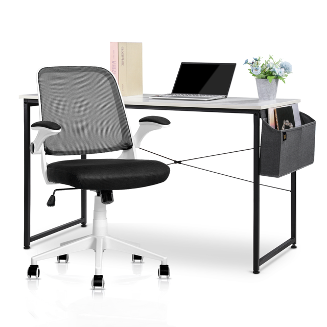 MoNiBloom Modern Computer Desk & Chair Set, Ergonomic Mid Back Rolling ...
