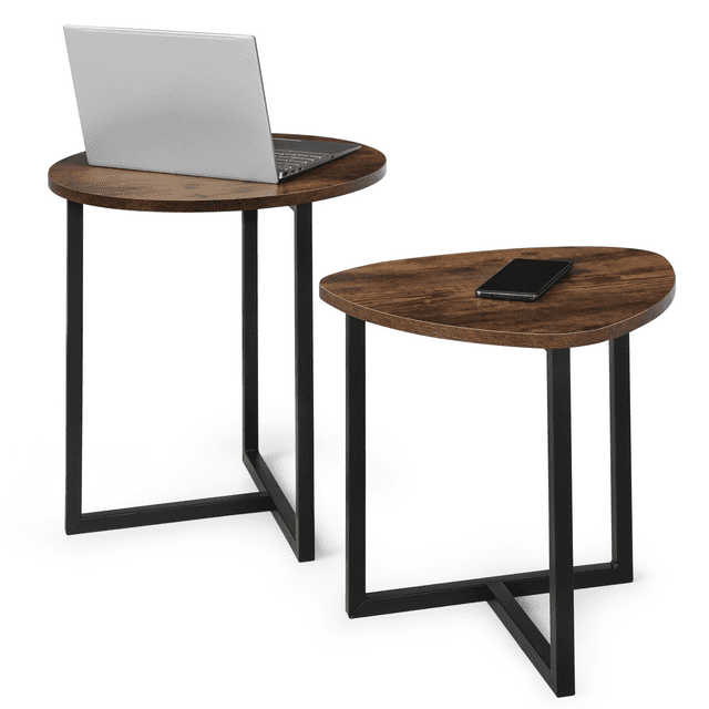 MoNiBloom Wooden Round Coffee & Side Tables, Matching Set of 2 for ...