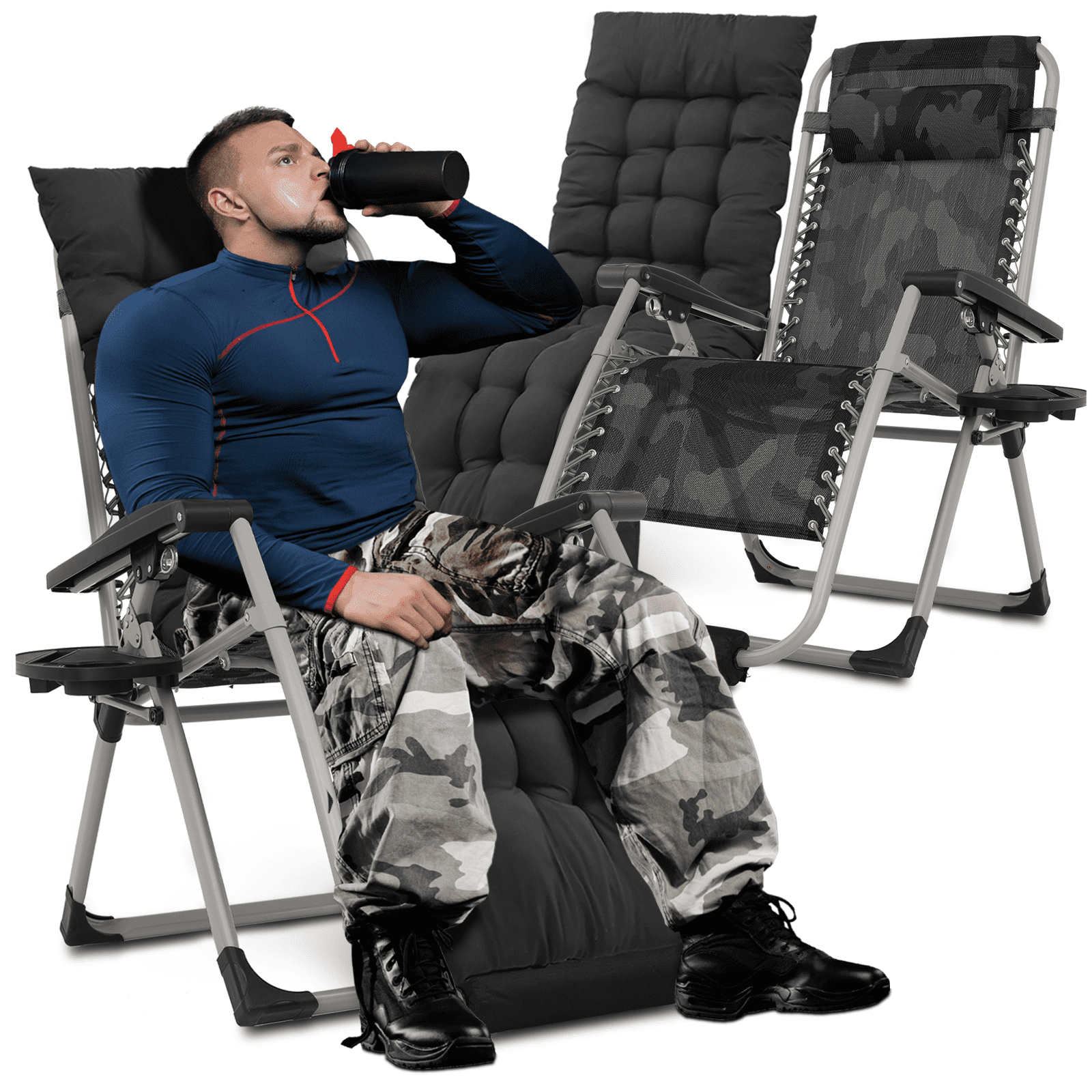 MoNiBloom Reinforced Zero Gravity Chair Set of 2, Folding Pool Beach ...