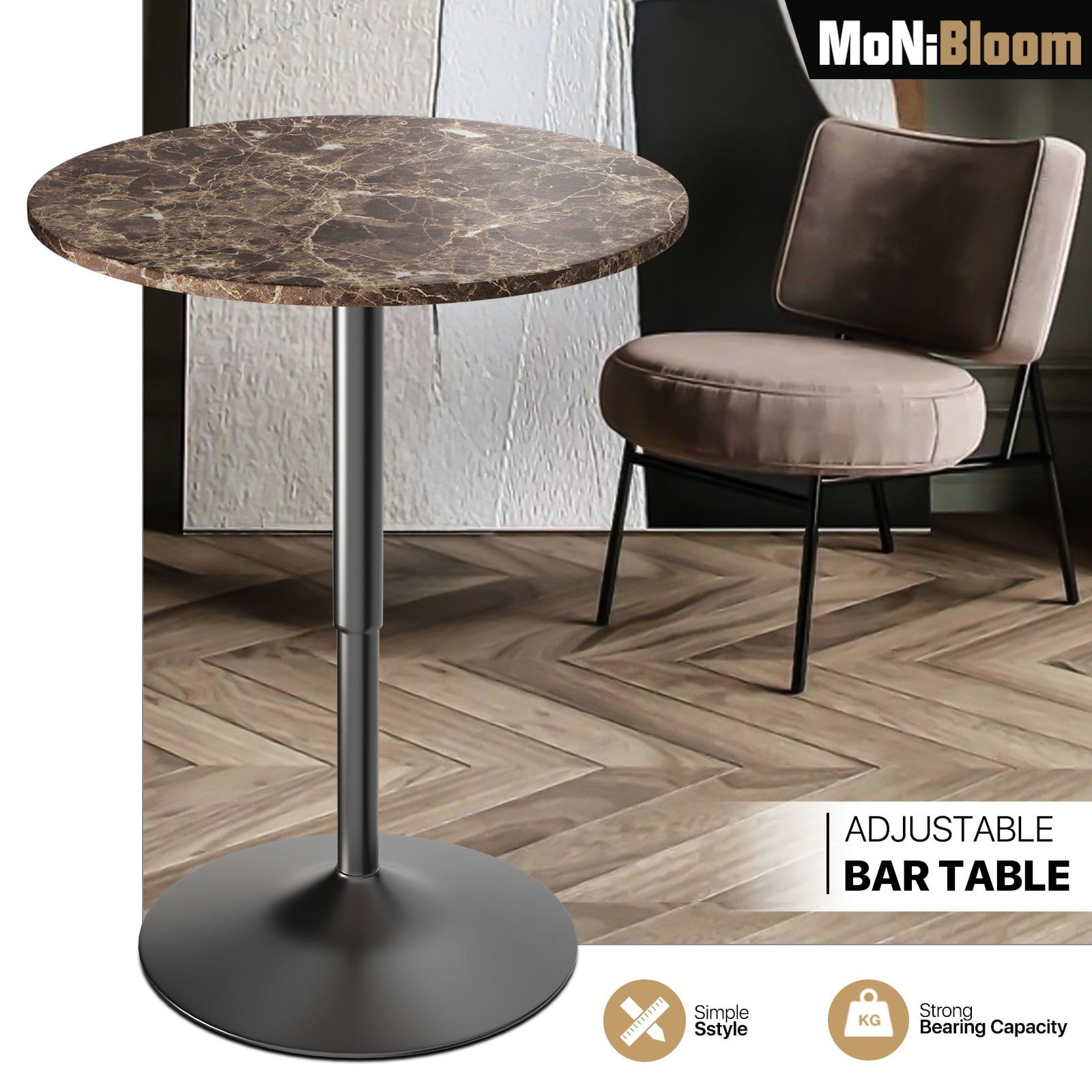MoNiBloom Round Cocktail Bar Table with Metal Base, Tall Bistro Pub ...