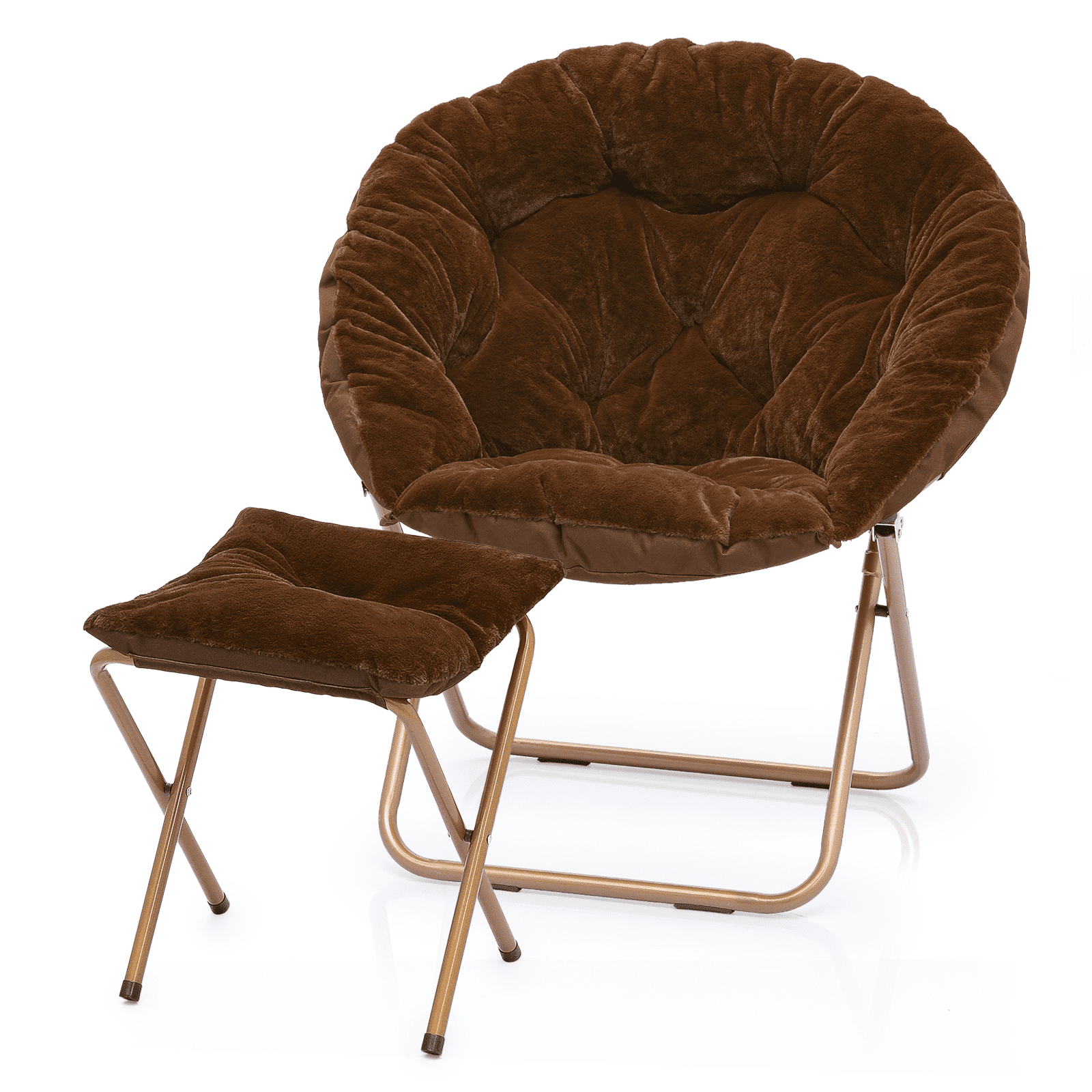 MoNiBloom Saucer Chair and Folding Footrest Stool Set, Soft Faux Fur ...