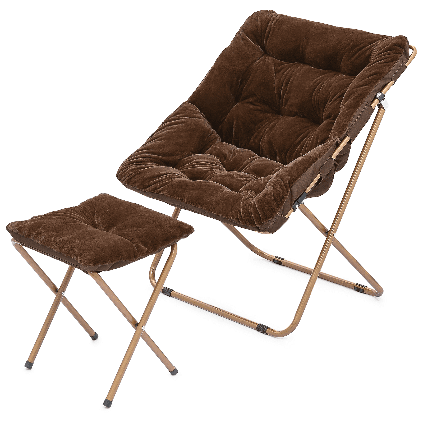 MoNiBloom Saucer Chair and Folding Footrest Stool Set, Soft Faux Fur ...