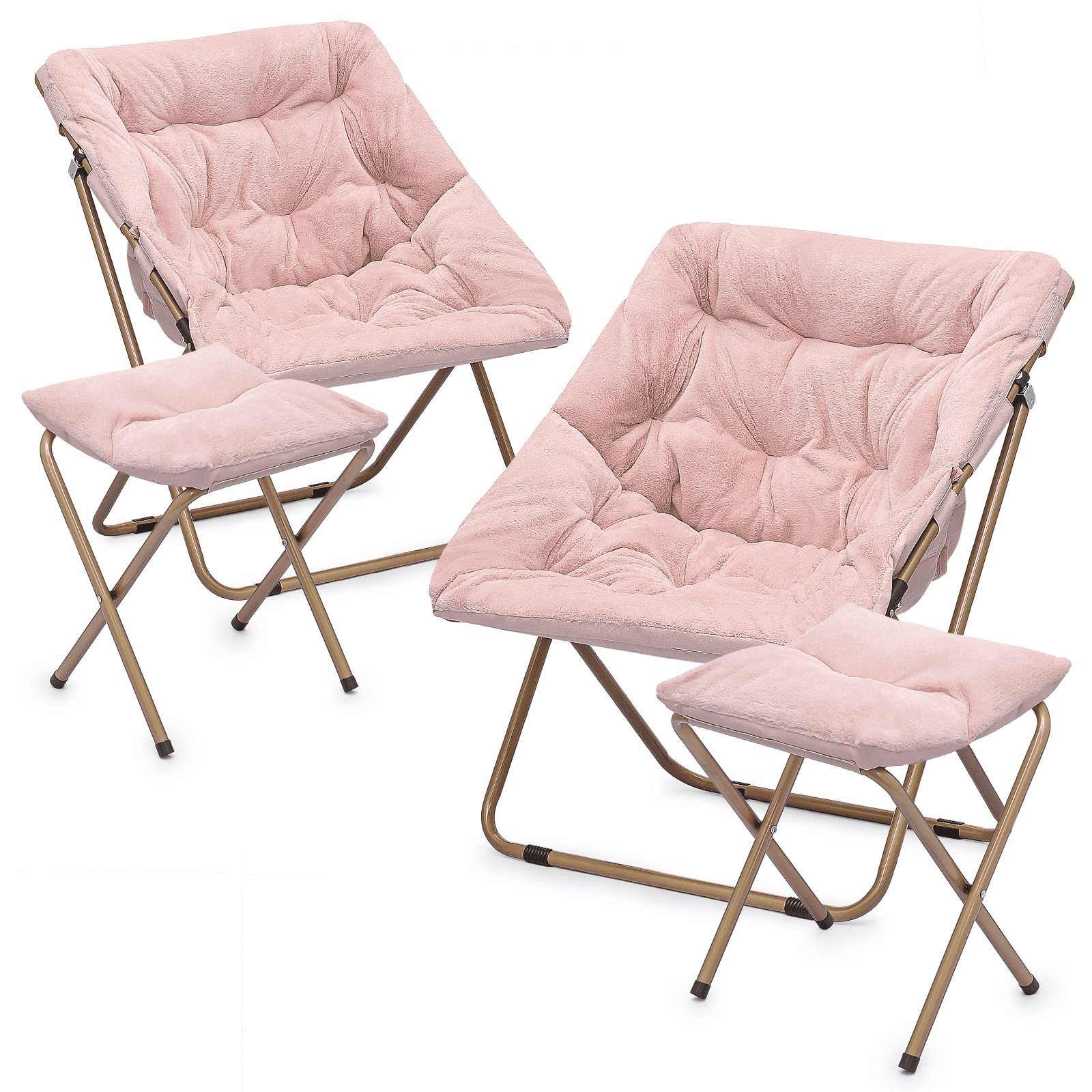 MoNiBloom Set of 2 Folding Saucer Chair with Ottoman, Faux Fur Moon ...