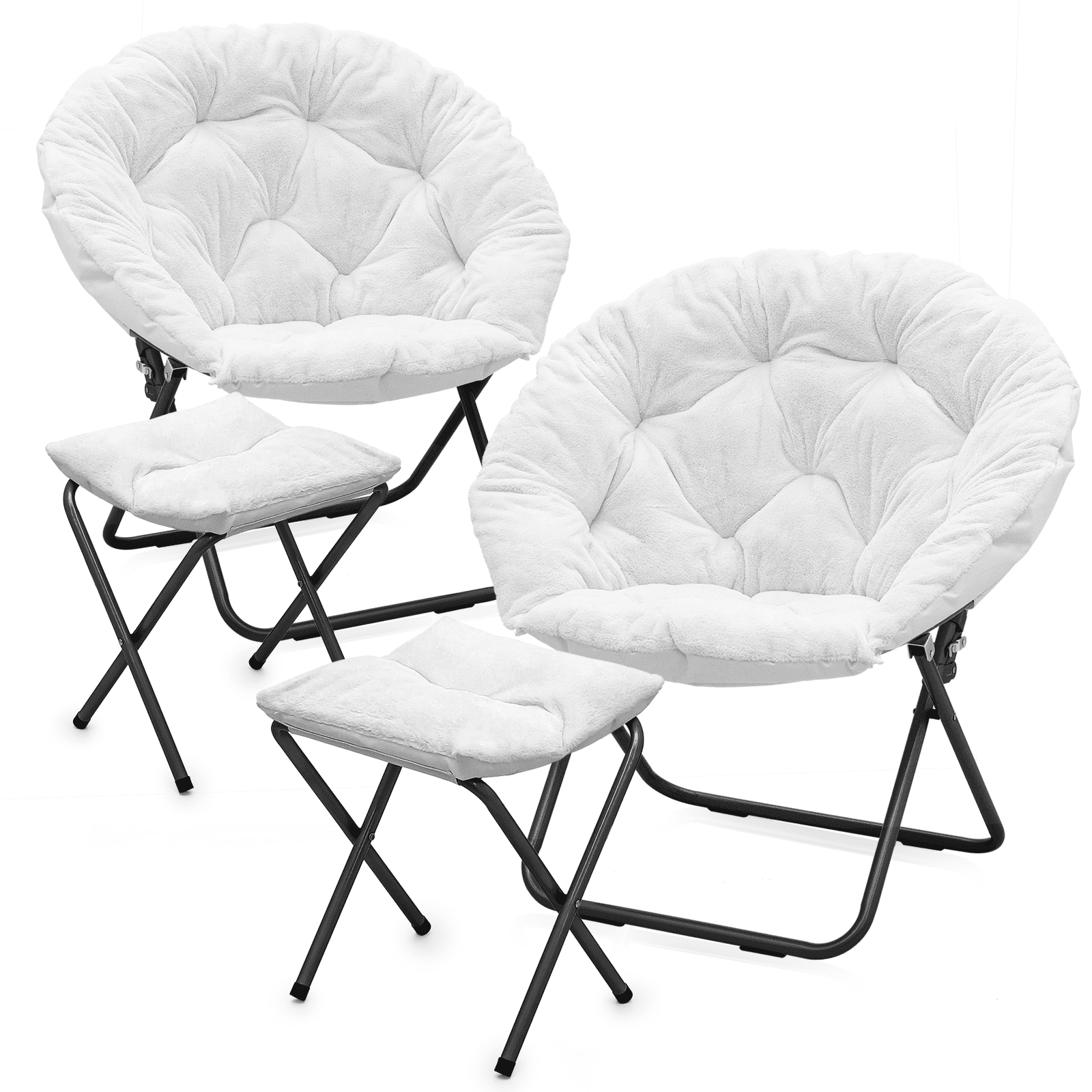 MoNiBloom Set of 2 Saucer Chairs with Ottoman, Faux Fur Folding Chair ...