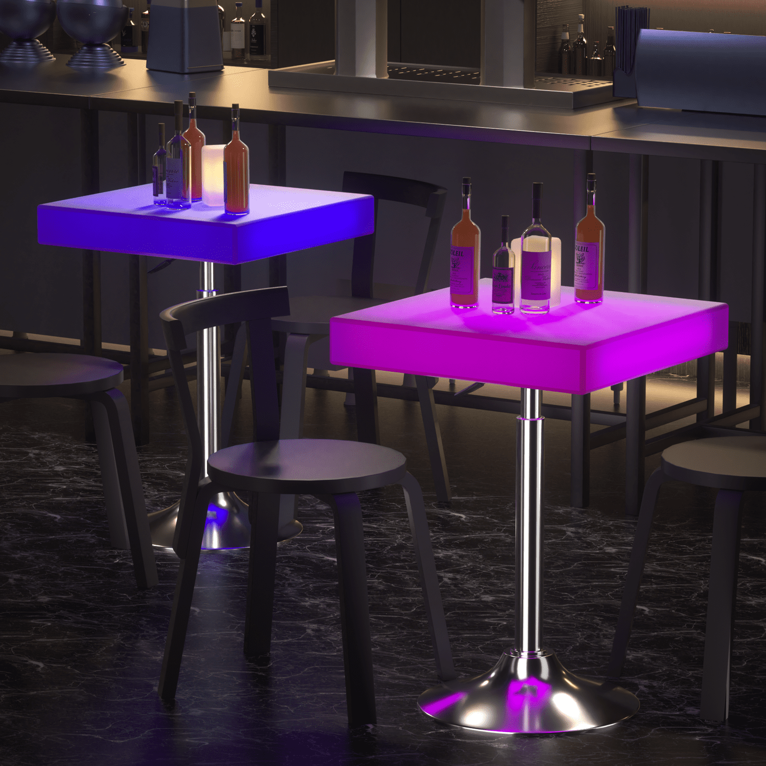 MoNiBloom LED Bar Table and Stools, Adjustable Height, 16 Color ...
