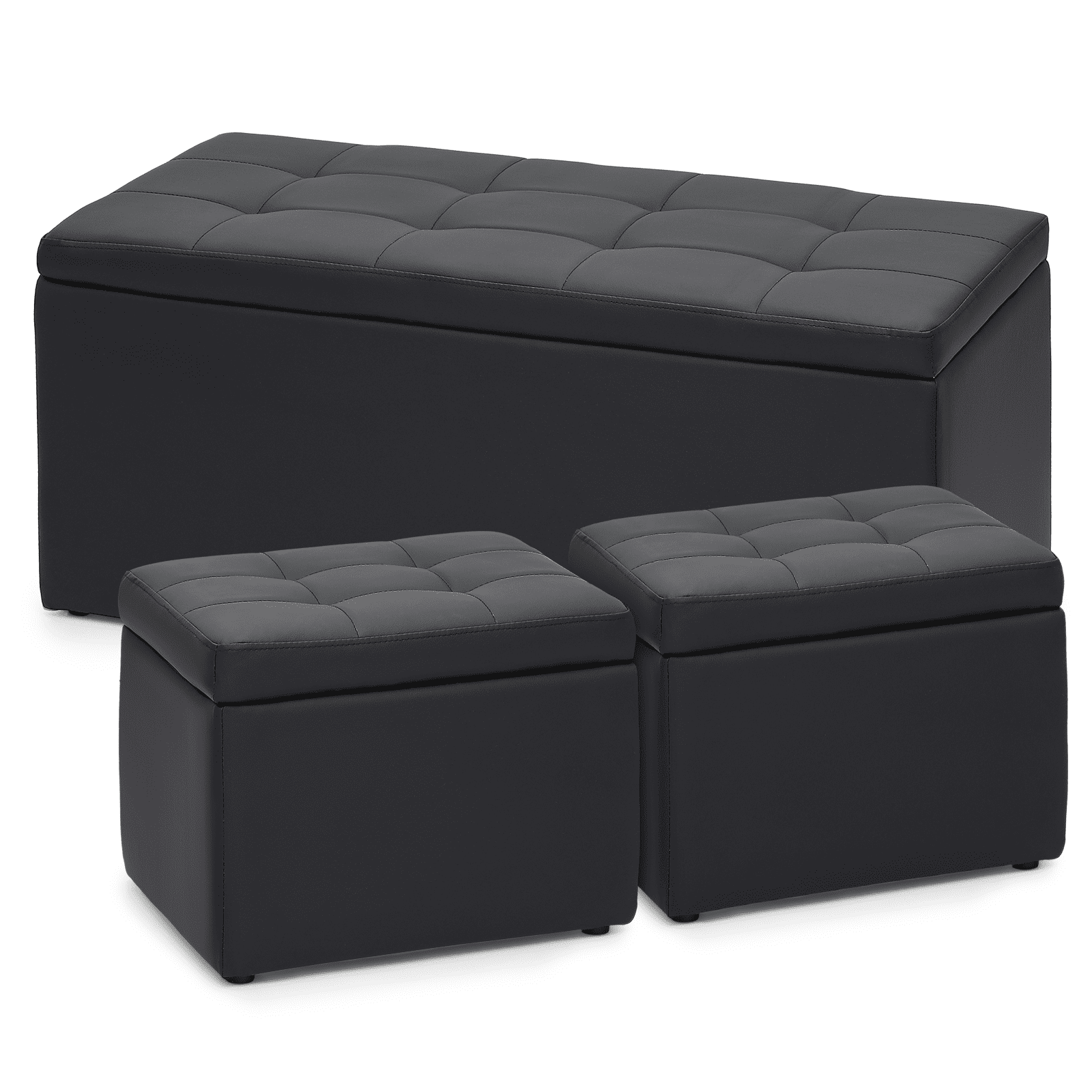 MoNiBloom 3-Piece PU Leather Storage Ottoman Set, Large Furniture for ...