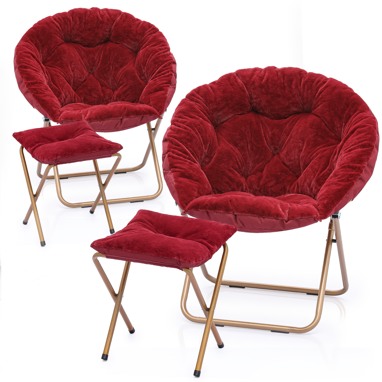 MoNiBloom Set of 2 Folding Cozy Chair with Footrest, Faux Fur Saucer ...