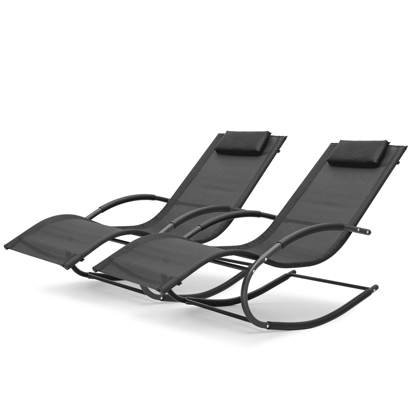 MoNiBloom 2Pcs Outdoor Rocking Chair Set, Curved Chaise Lounge for ...