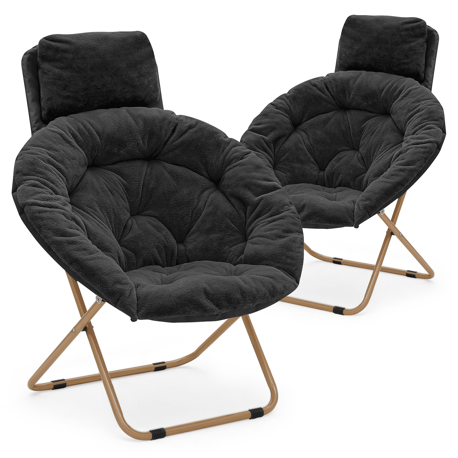 MoNiBloom Set of 2 Faux Fur Saucer Chairs with Pillow, Folding Accent ...