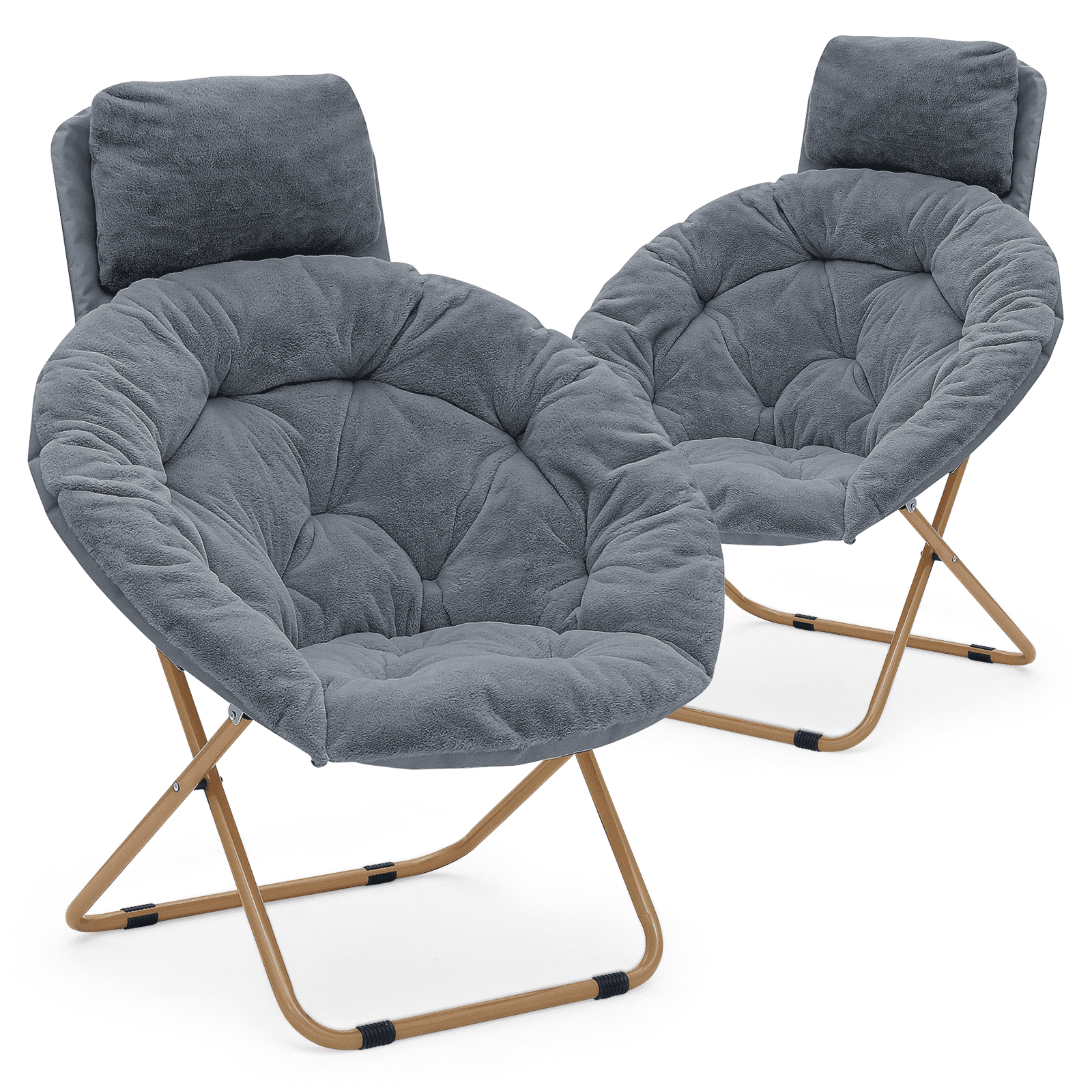 MoNiBloom Set of 2 Saucer Chairs with Pillow, Faux Fur Folding Accent ...