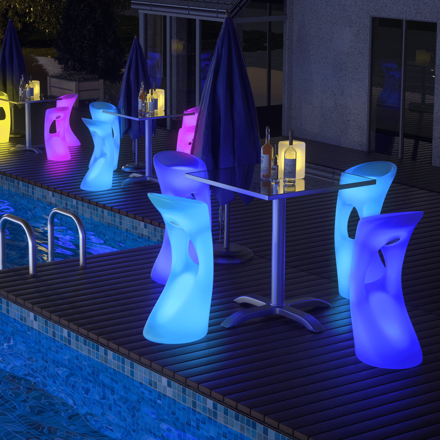 MoNiBloom Set of 3 LED Light Up Bar Table + Stools, 16 Color Changing ...