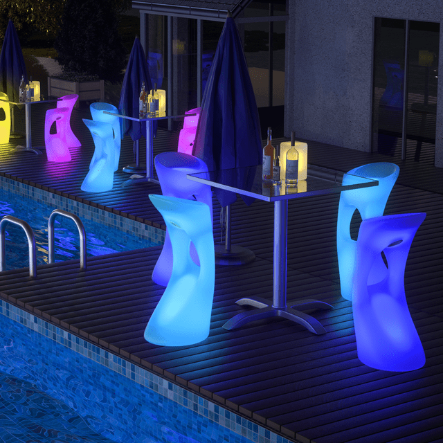 MoNiBloom Set of 3 LED Light Up Bar Table + Stools, 16 Color Changing ...