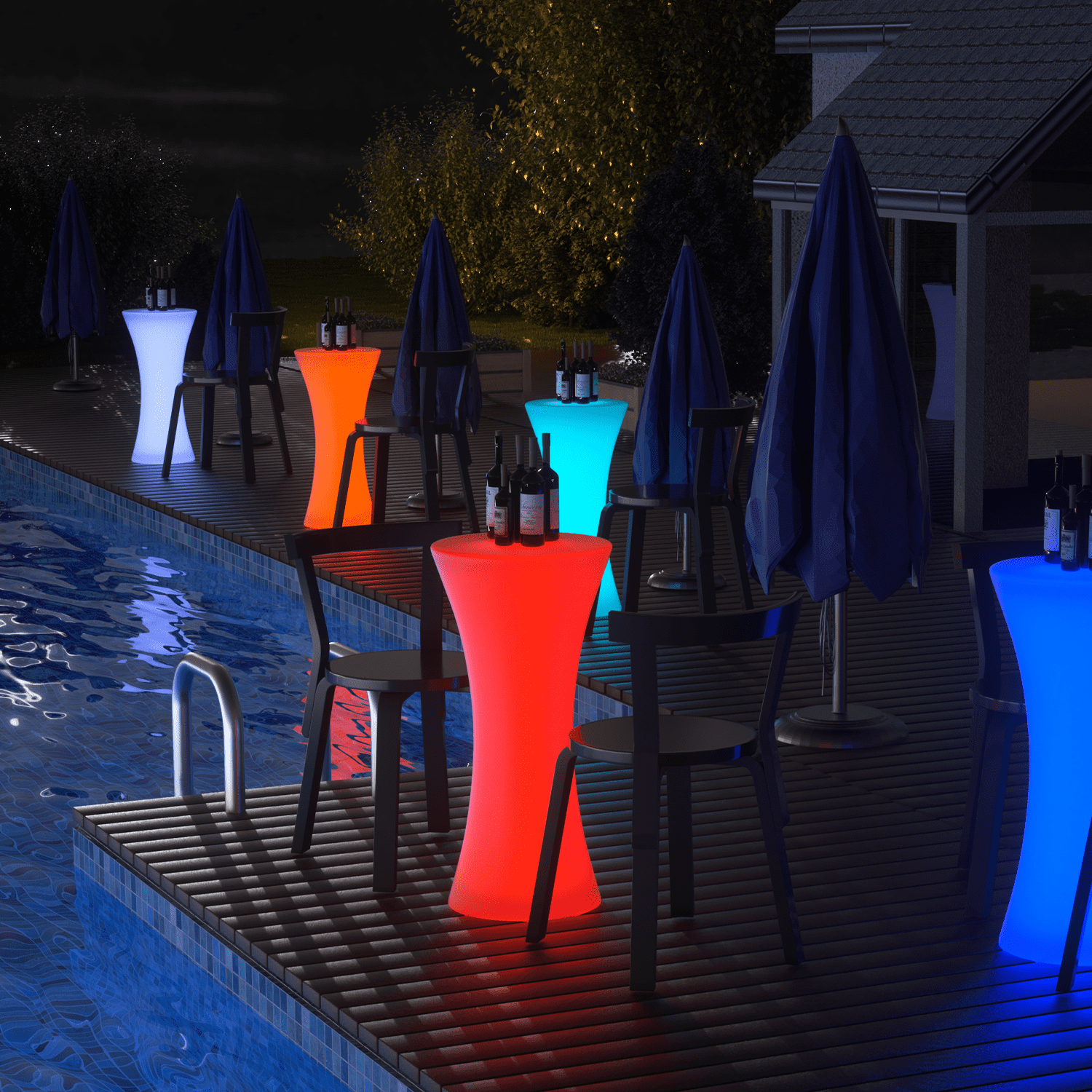MoNiBloom Set of 3 LED Light Up Bar Table + Stools, 16 Color Changing ...