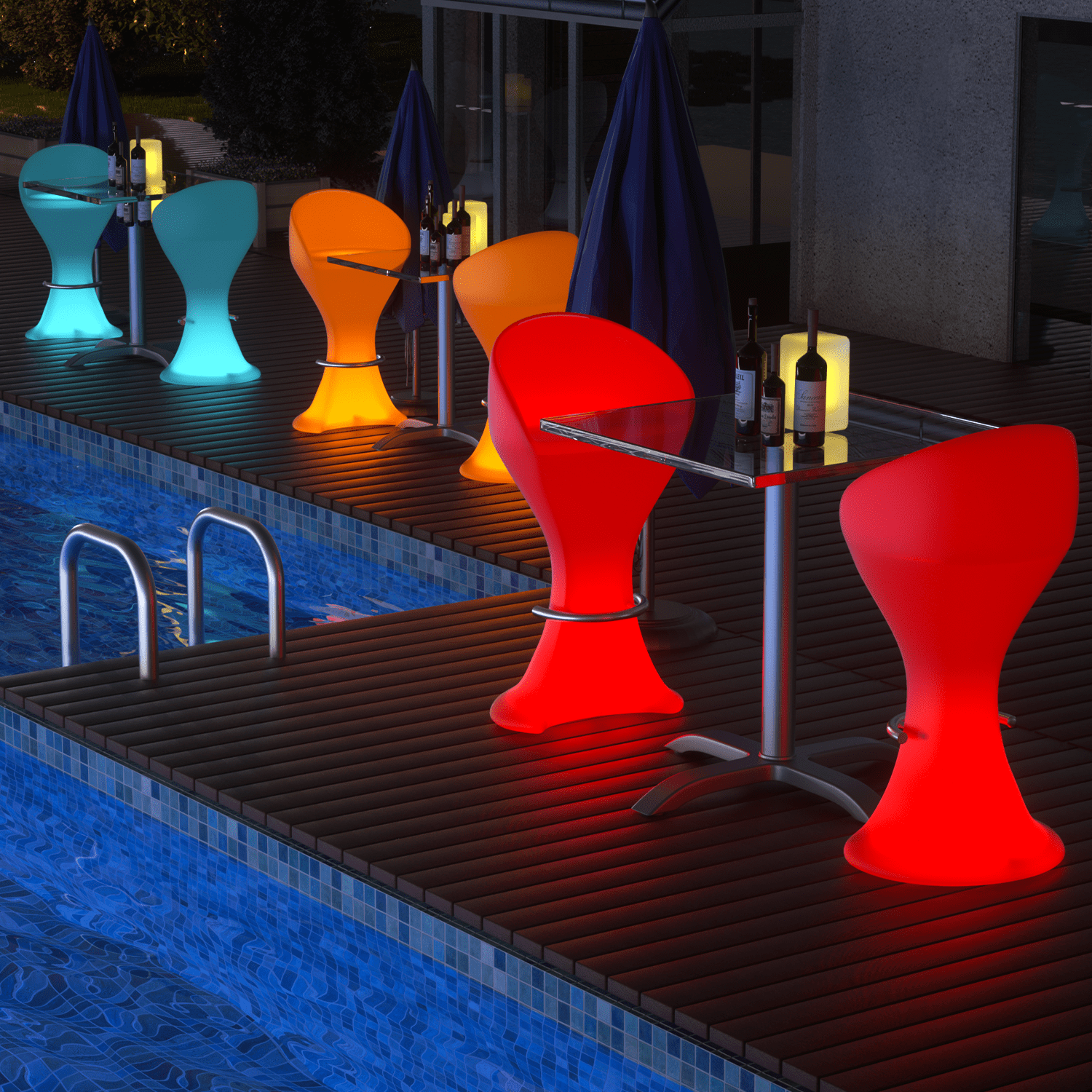 MoNiBloom Set of 3 LED Light Up Bar Table + Stools, 16 Color Changing ...