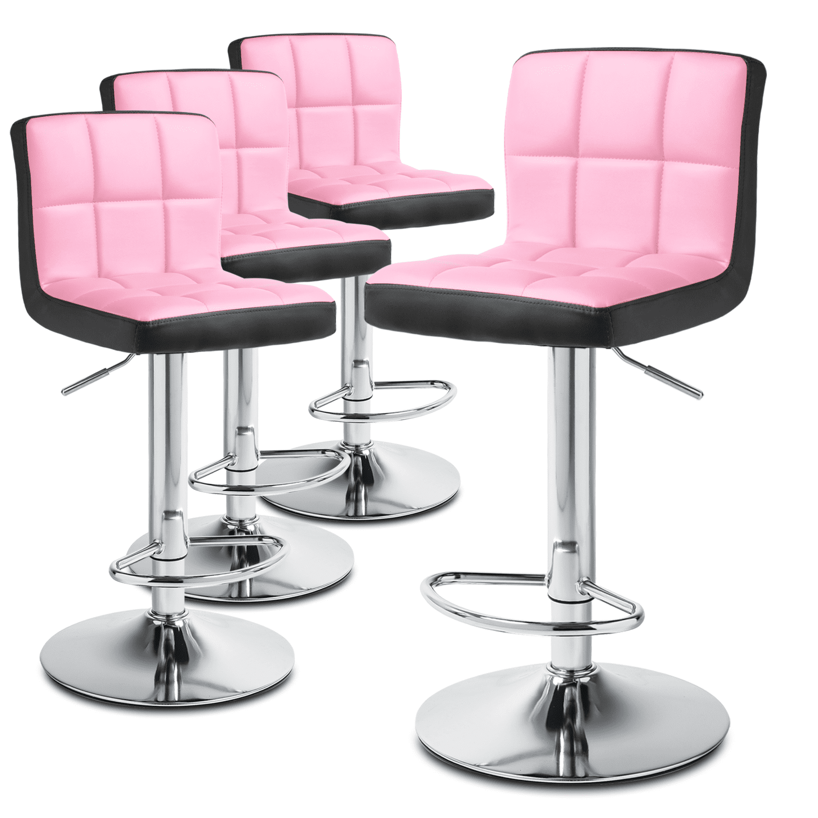 MoNiBloom Set of 4 Adjustable Barstools, Pink Faux Leather, Chrome Base ...