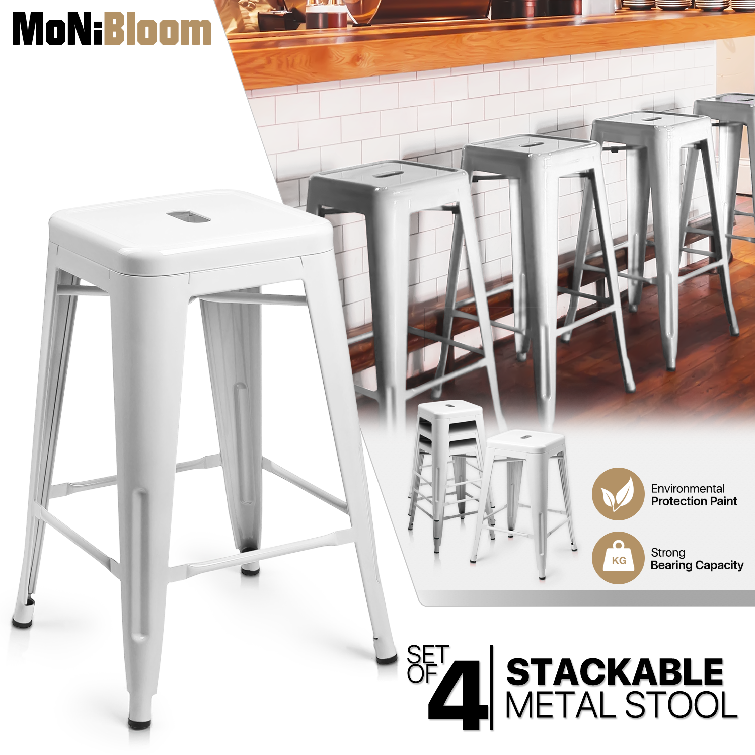 Metropolis Stackable Metal Backless Counter Stool (Set of 4), Multiple ...