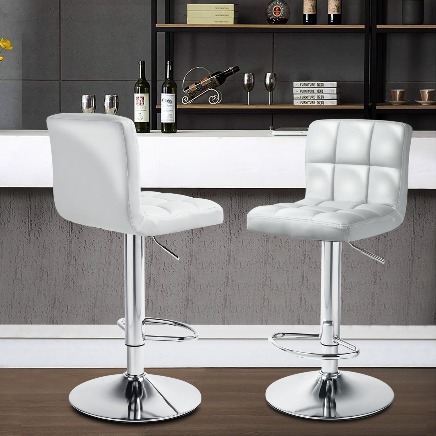 MoNiBloom Square Leather Adjustable Height Swivel Bar Stool Lift Pub ...