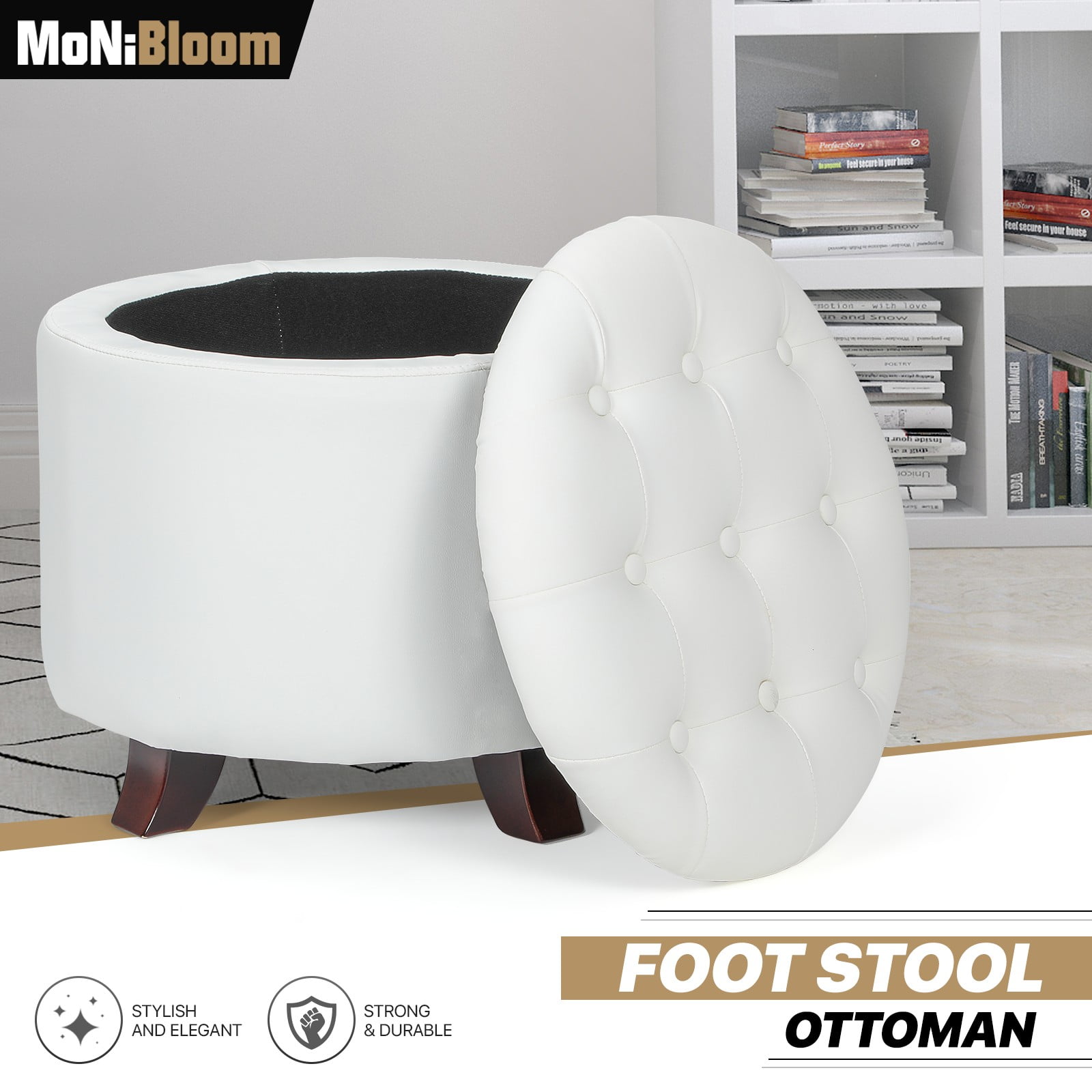 MoNiBloom Storage Ottoman with Padded Seat, Modern PU Leather Footrest ...