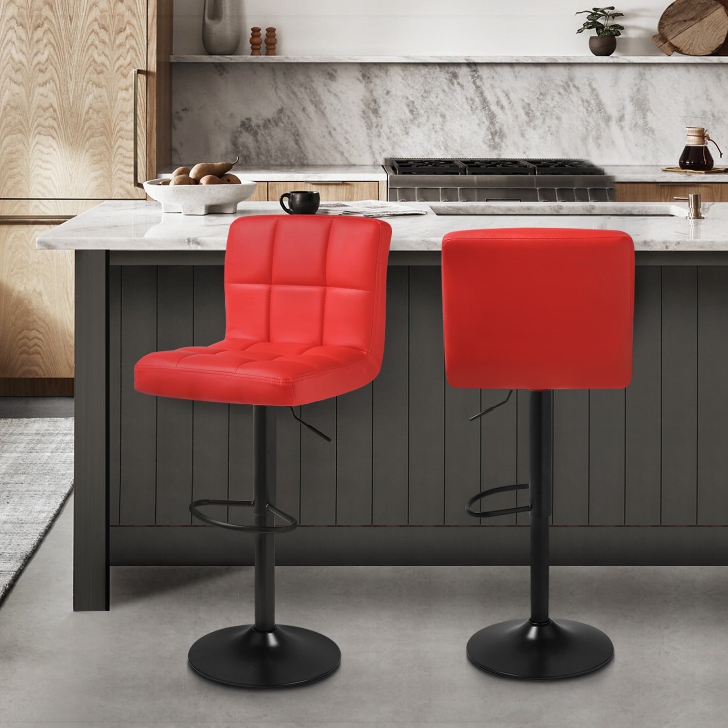 MoNiBloom Modern Swivel Bar Stools, Set of 2, Adjustable Height, Faux ...