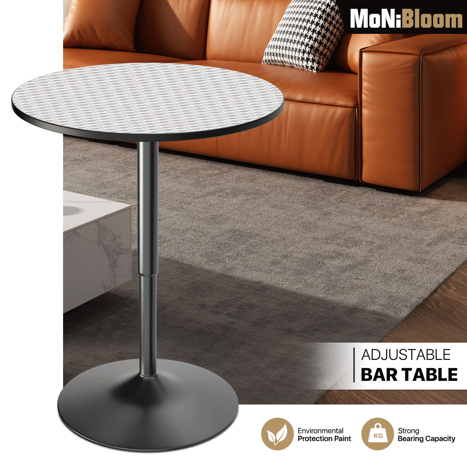 MoNiBloom Swivel Barstool Table 23.5" Round Adjustable Height Metal Pub ...