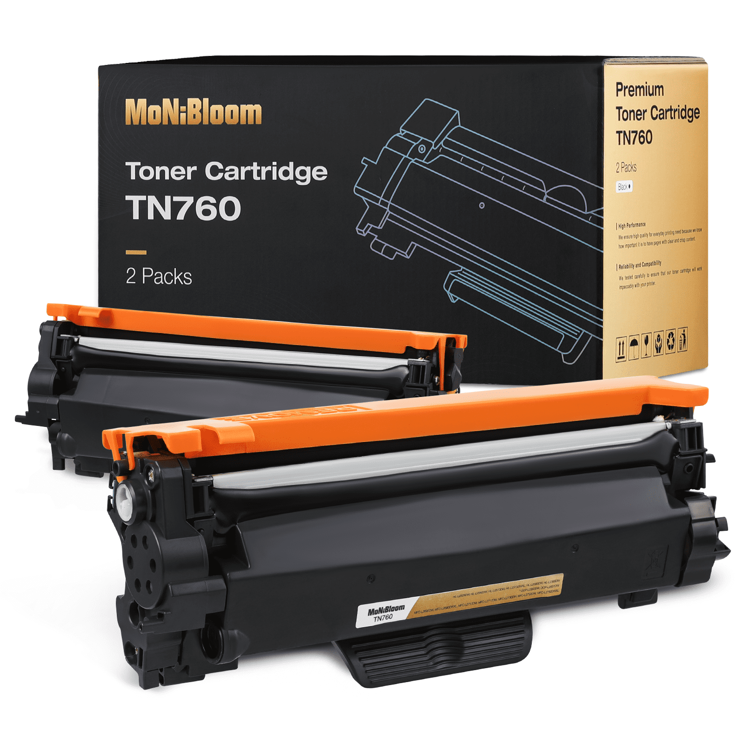 MoNiBloom 2 Pack Black Toner Cartridge TN760 TN730 Replacement for ...