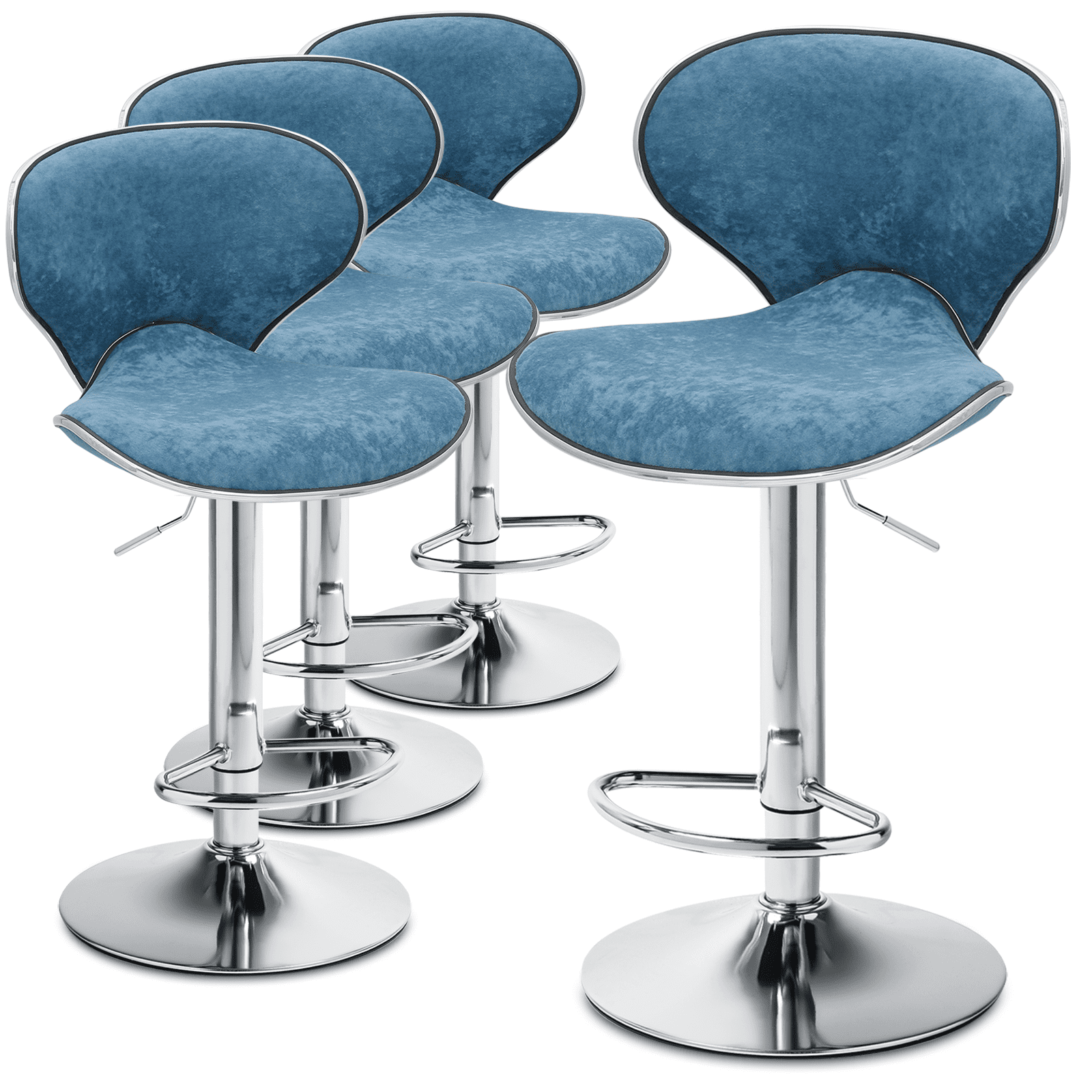 MoNiBloom Set of 4 Velvet Adjustable Bar Stools, Swivel Kitchen Island ...