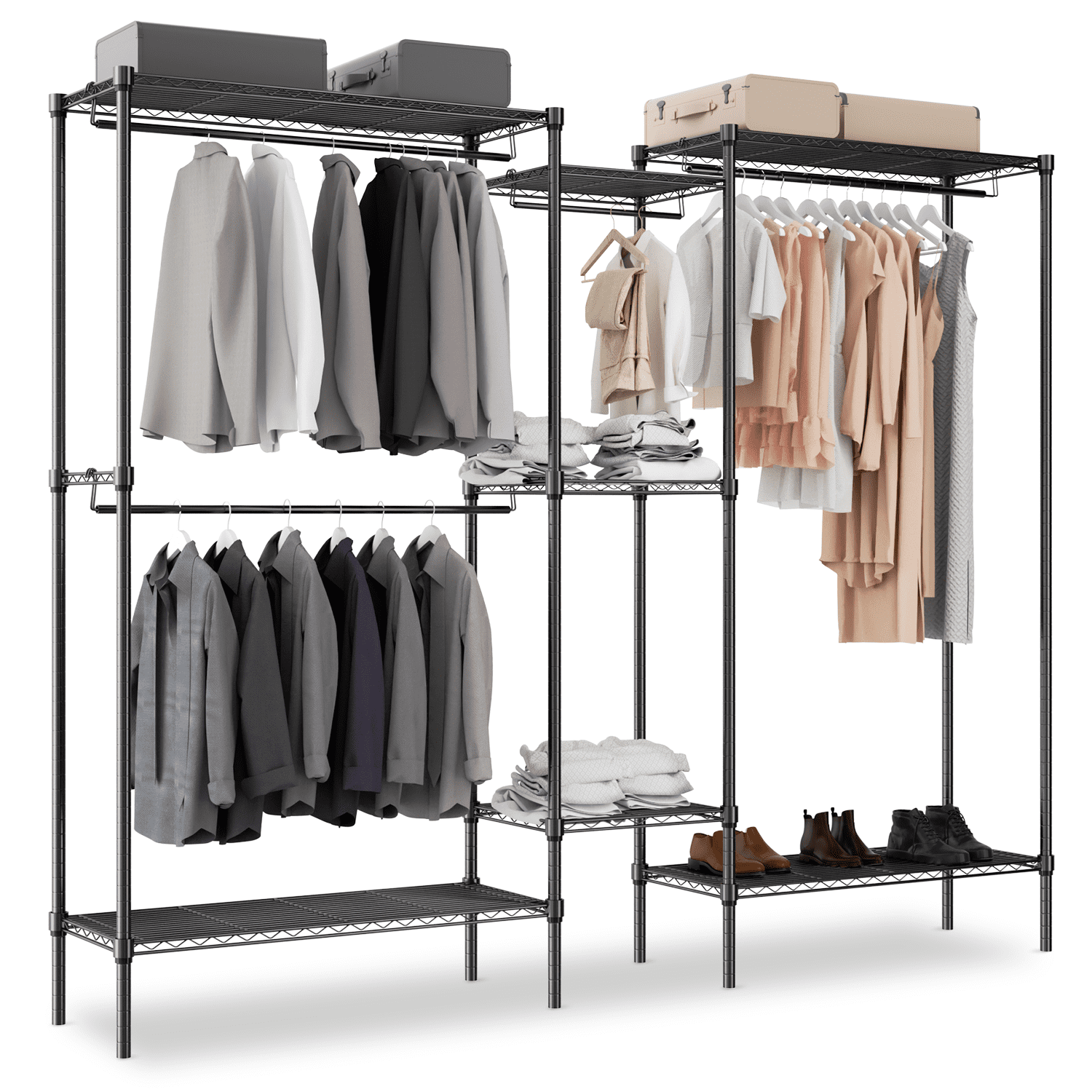 "MoNiBloom Wire Garment Rack, Heavy Duty, Adjustable, 4 Rods, 81.5 ...