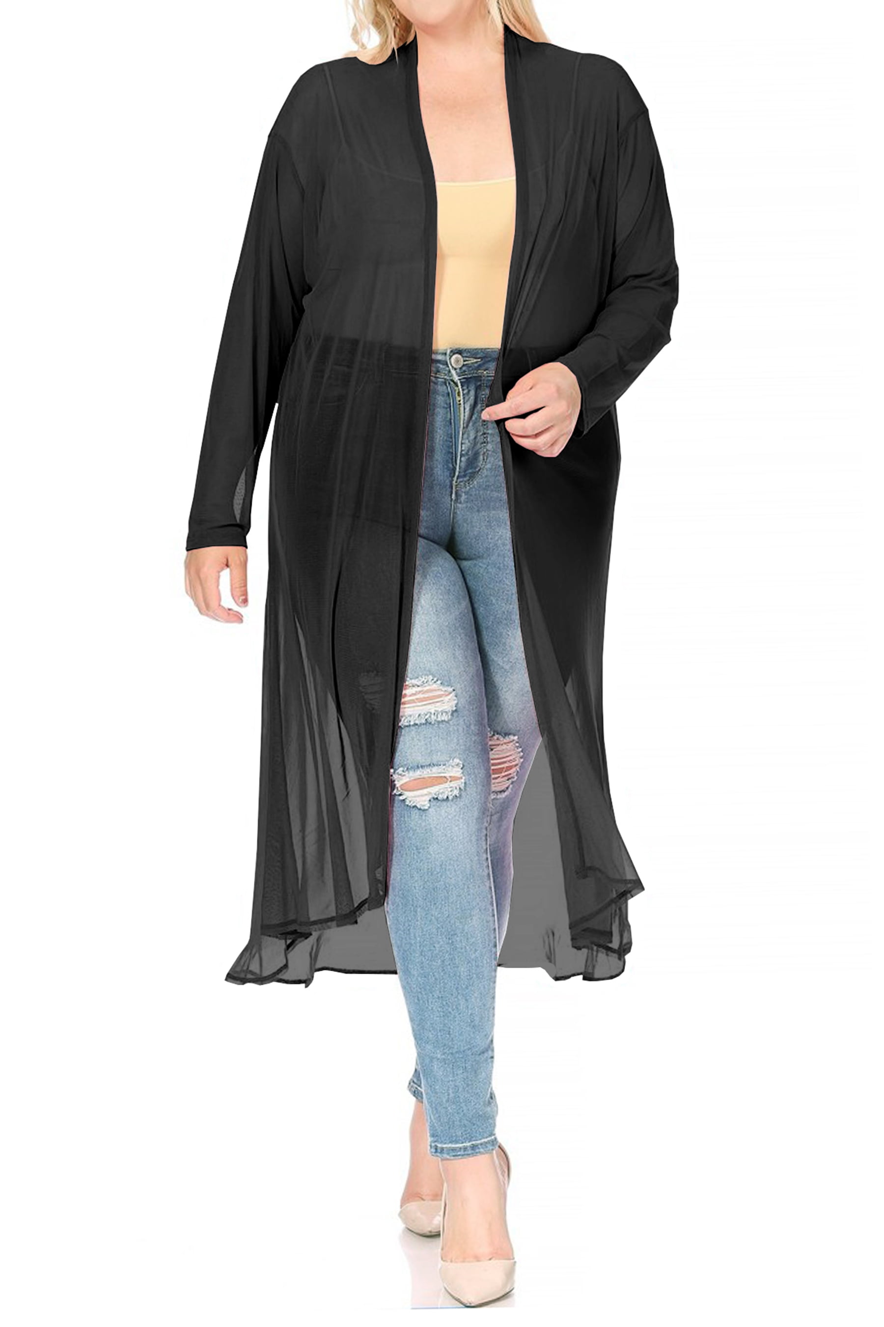Moa Collection Women's Plus Size Long Cardigan, Open Front, Long Sleeve ...
