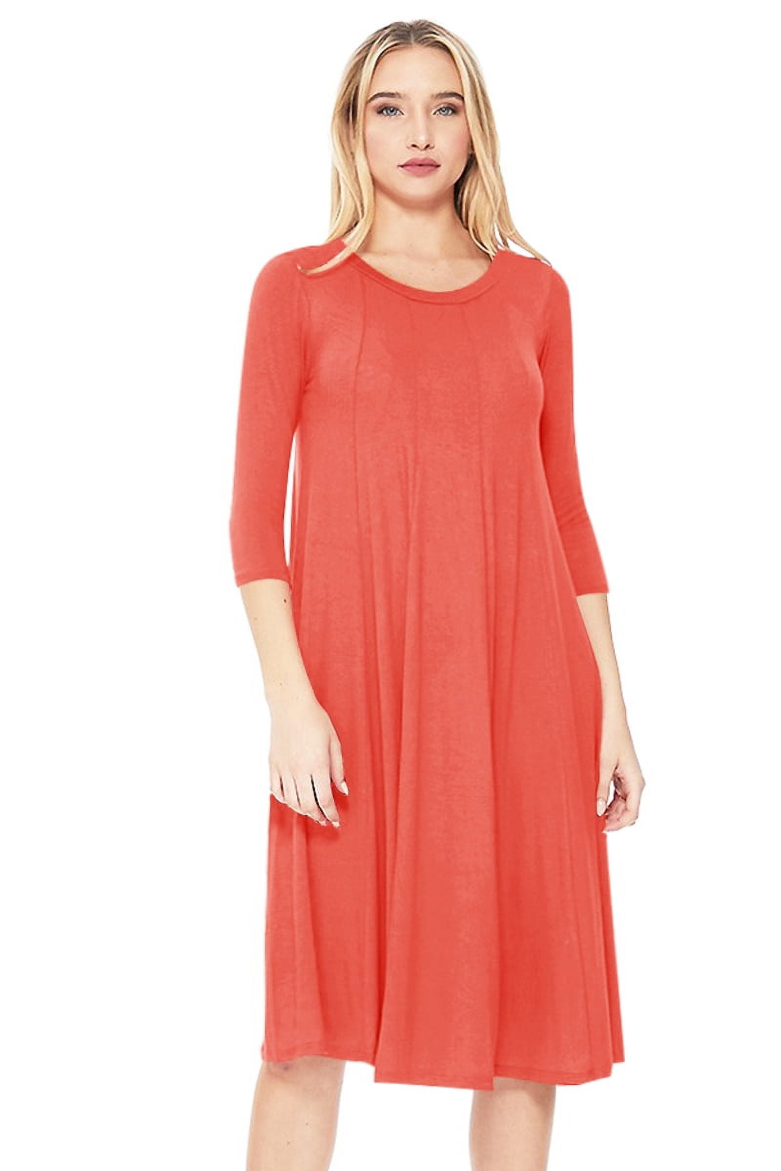 Moa Collection Women's Basic Round Neck 3/4 Sleeves A-line Casual Maxi ...