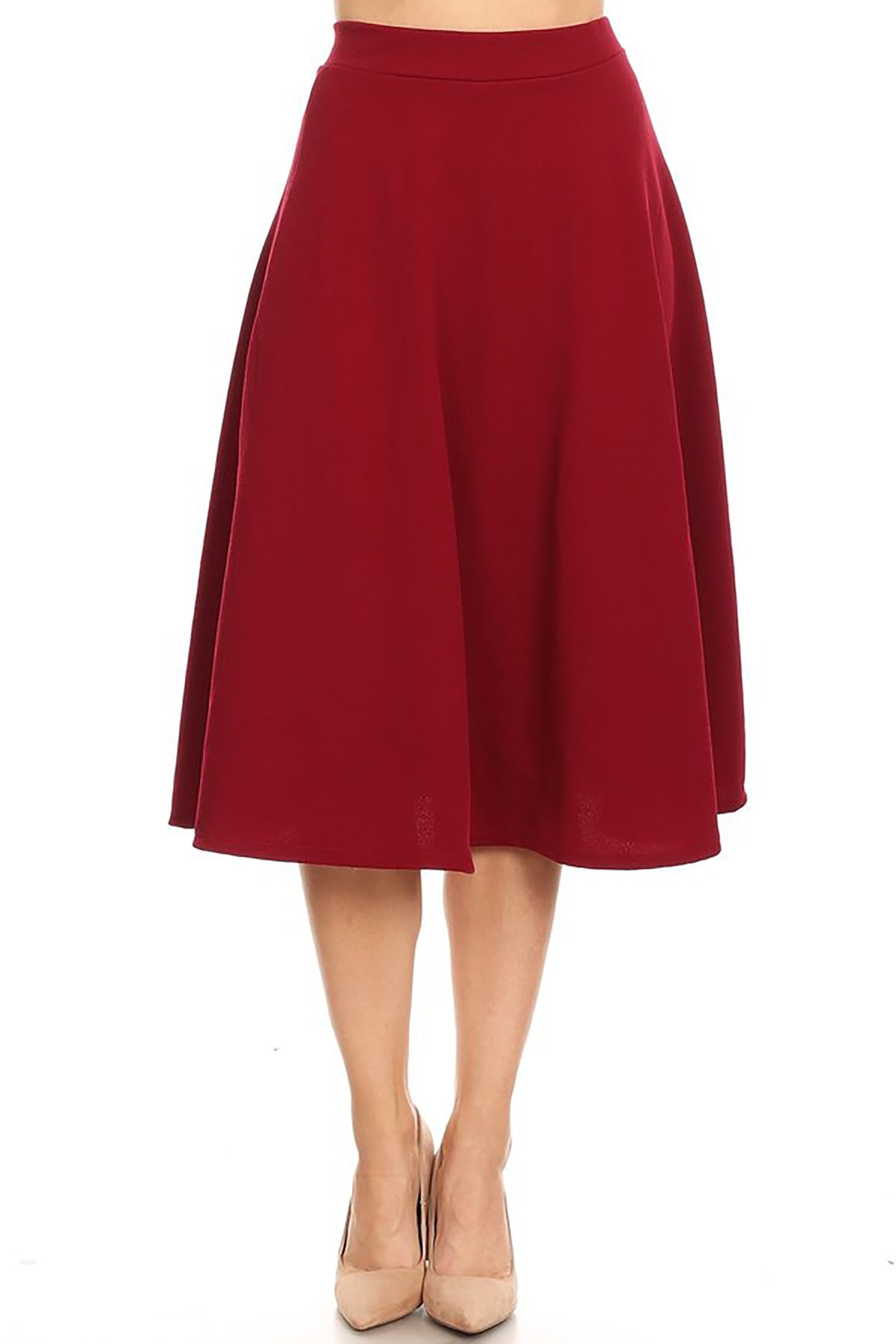Moa Collection Women's Casual High Waist A-Line Midi Skirt with Elastic ...