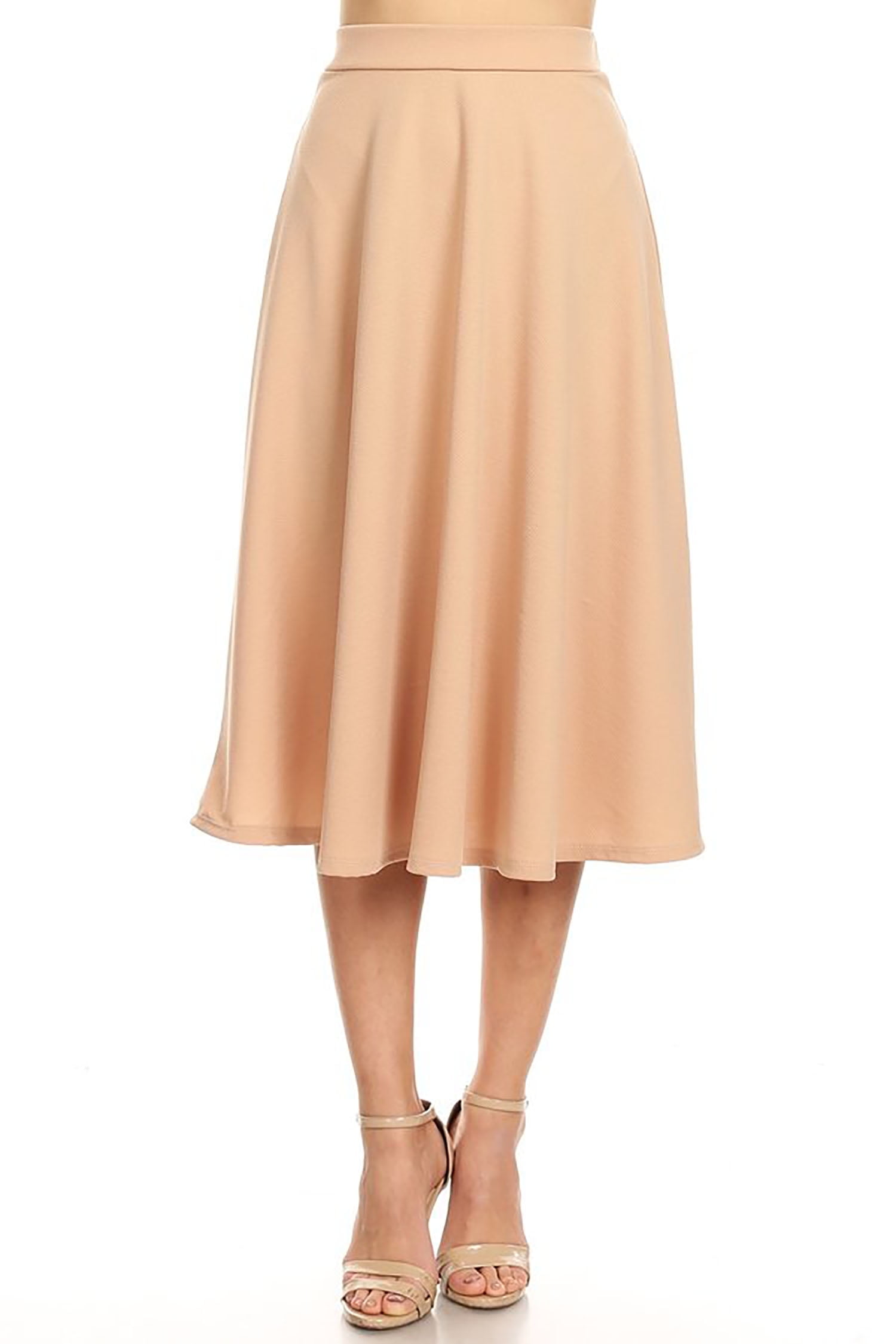 Moa Collection Women's Casual High Waist A-Line Midi Skirt with Elastic ...