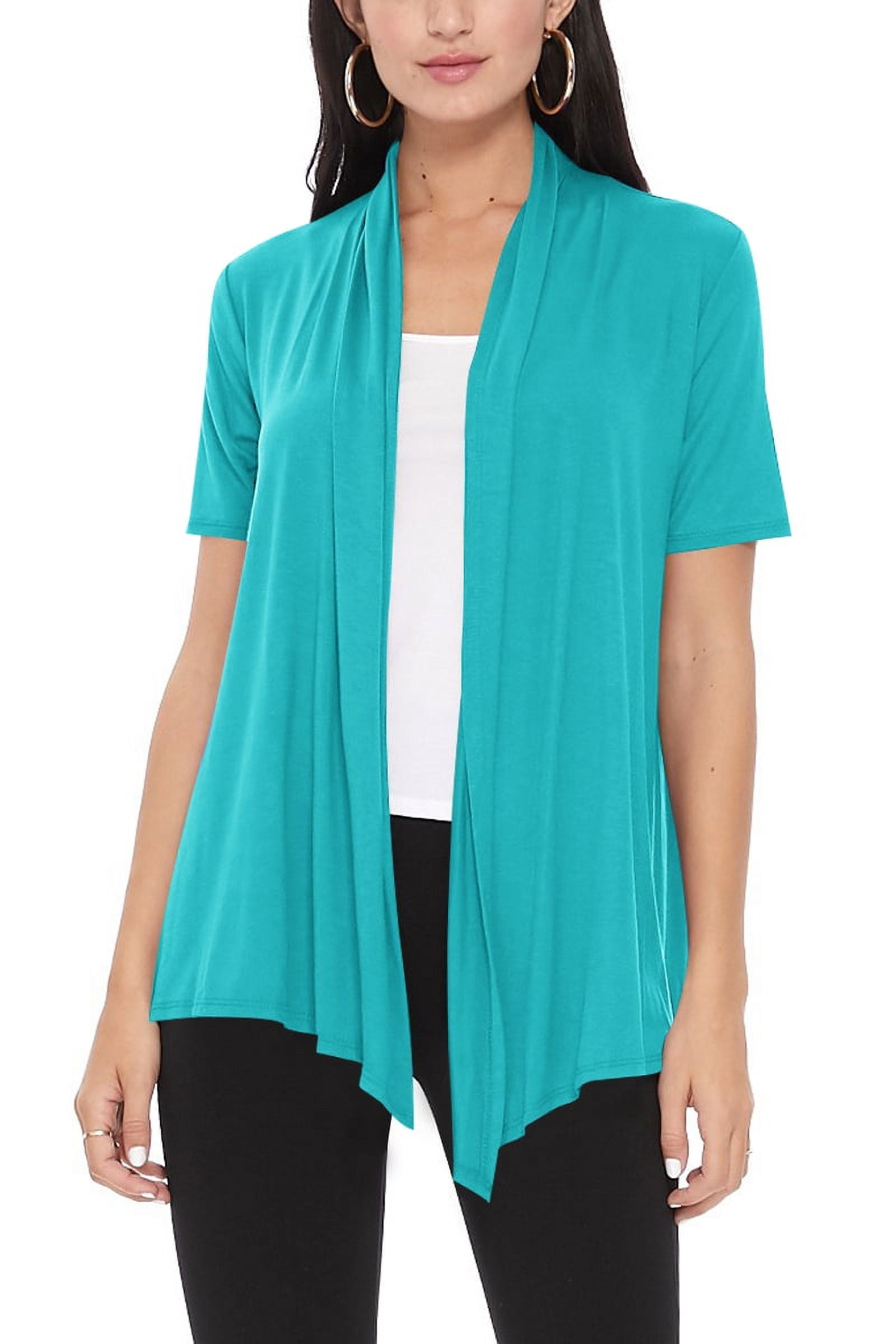 MOA COLLECTION Women's Casual Solid Short Sleeve Basic Open Draped ...