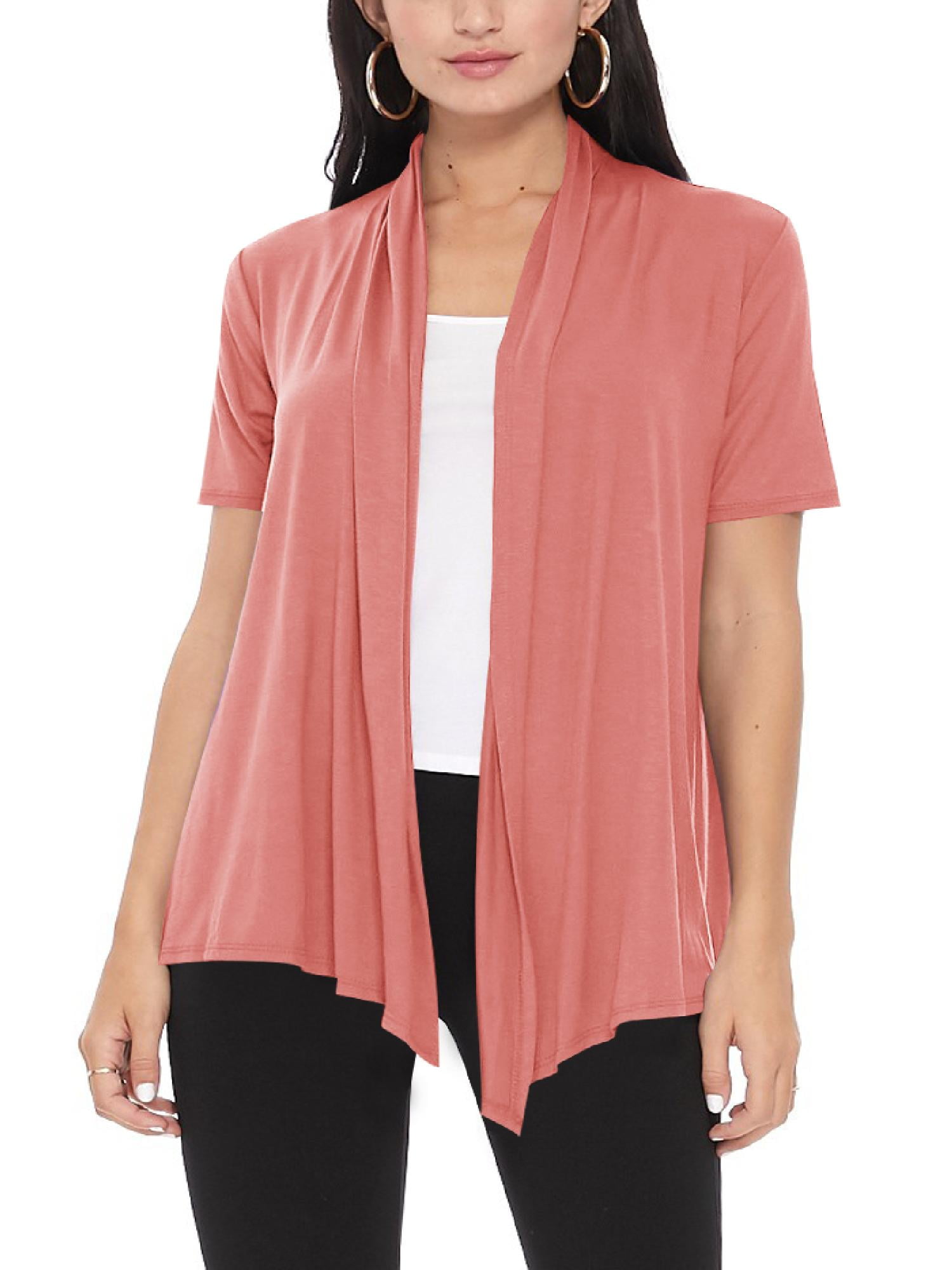 Women's Casual Solid Short Sleeve Basic Open Draped Front Cardigan ...