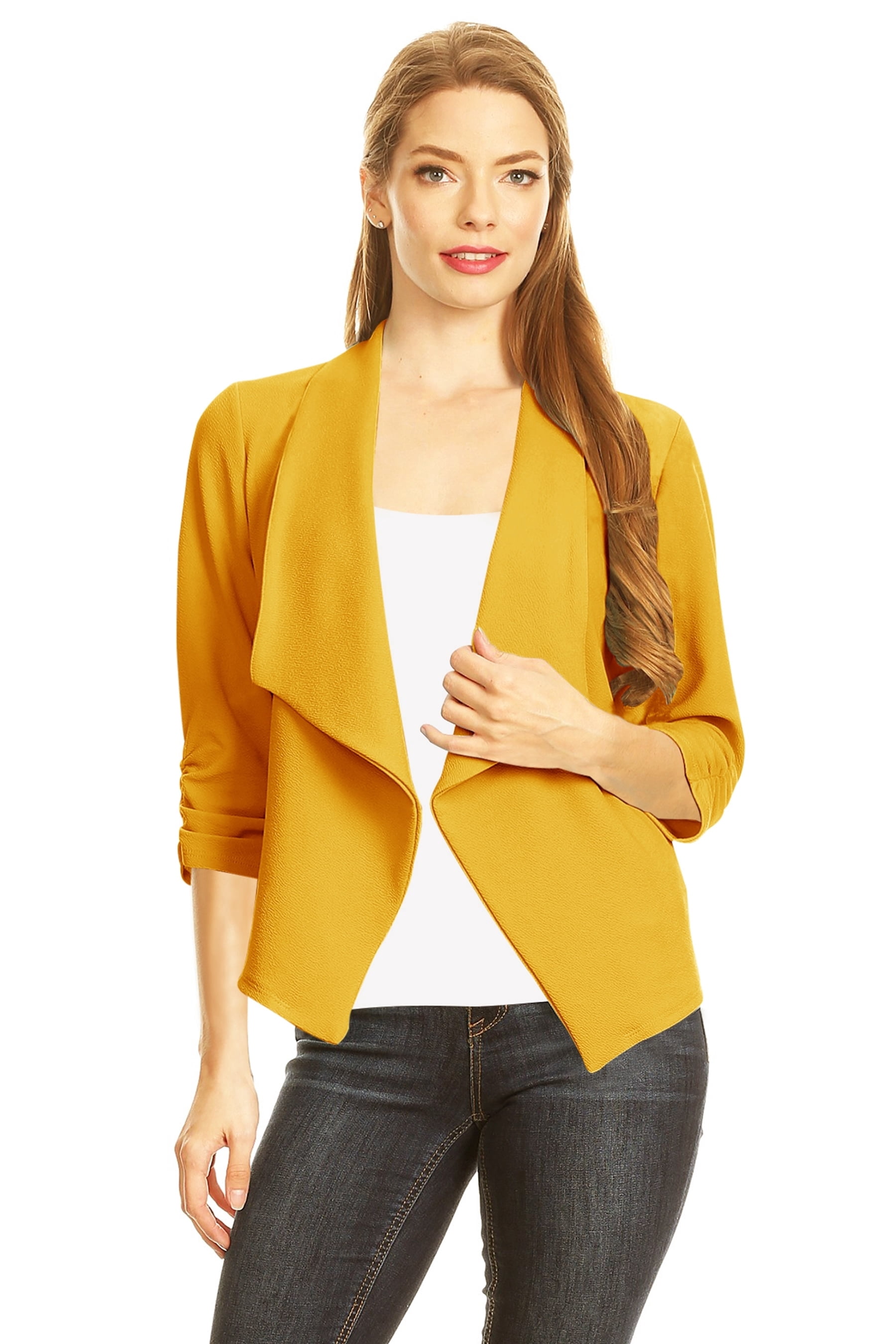 Moa Collection Women's Fitted Waist Length Jacket Open Front Draped ...