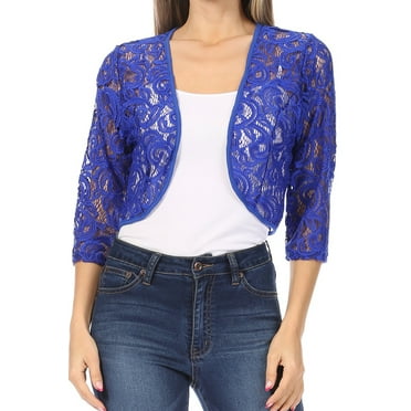 Women's Casual Lace Bolero Crochet Open Cardigan 3/4 Sleeve Sheer Cover ...