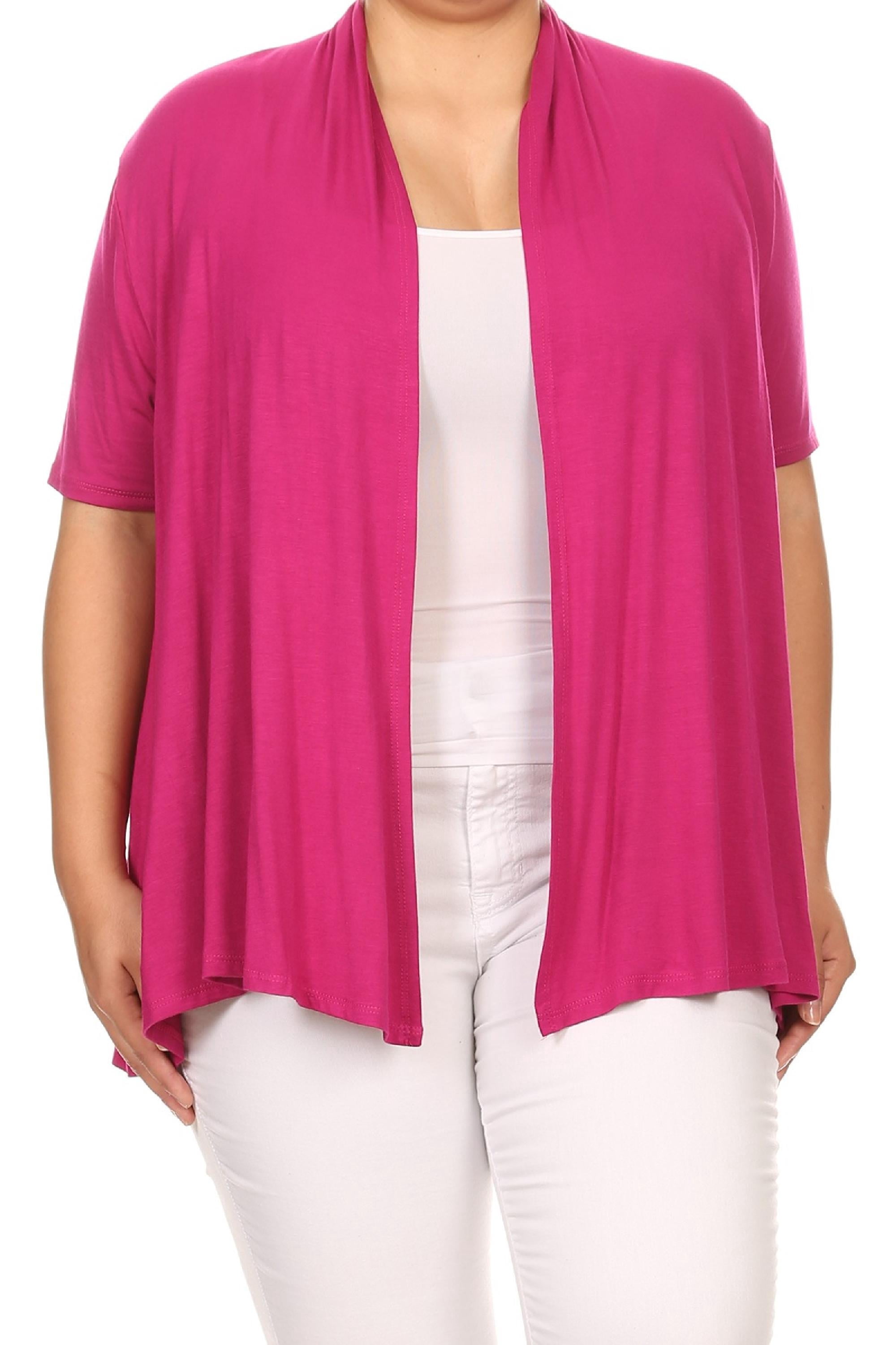 Moa Collection Women's Plus Size Short Sleeves Draped Open Front Solid ...