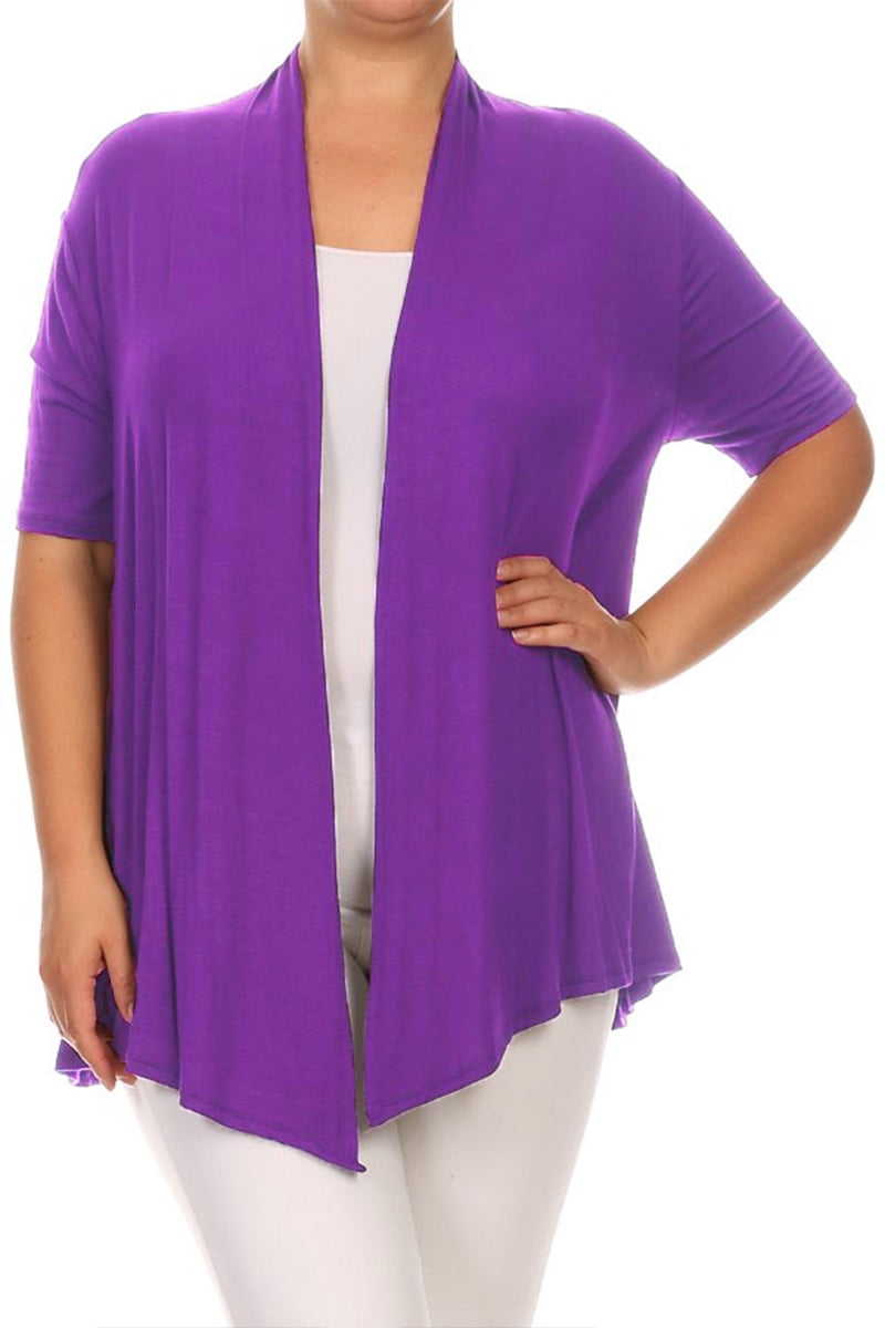 Women's Plus Size Short Sleeves Draped Open Front Solid Cardigan ...