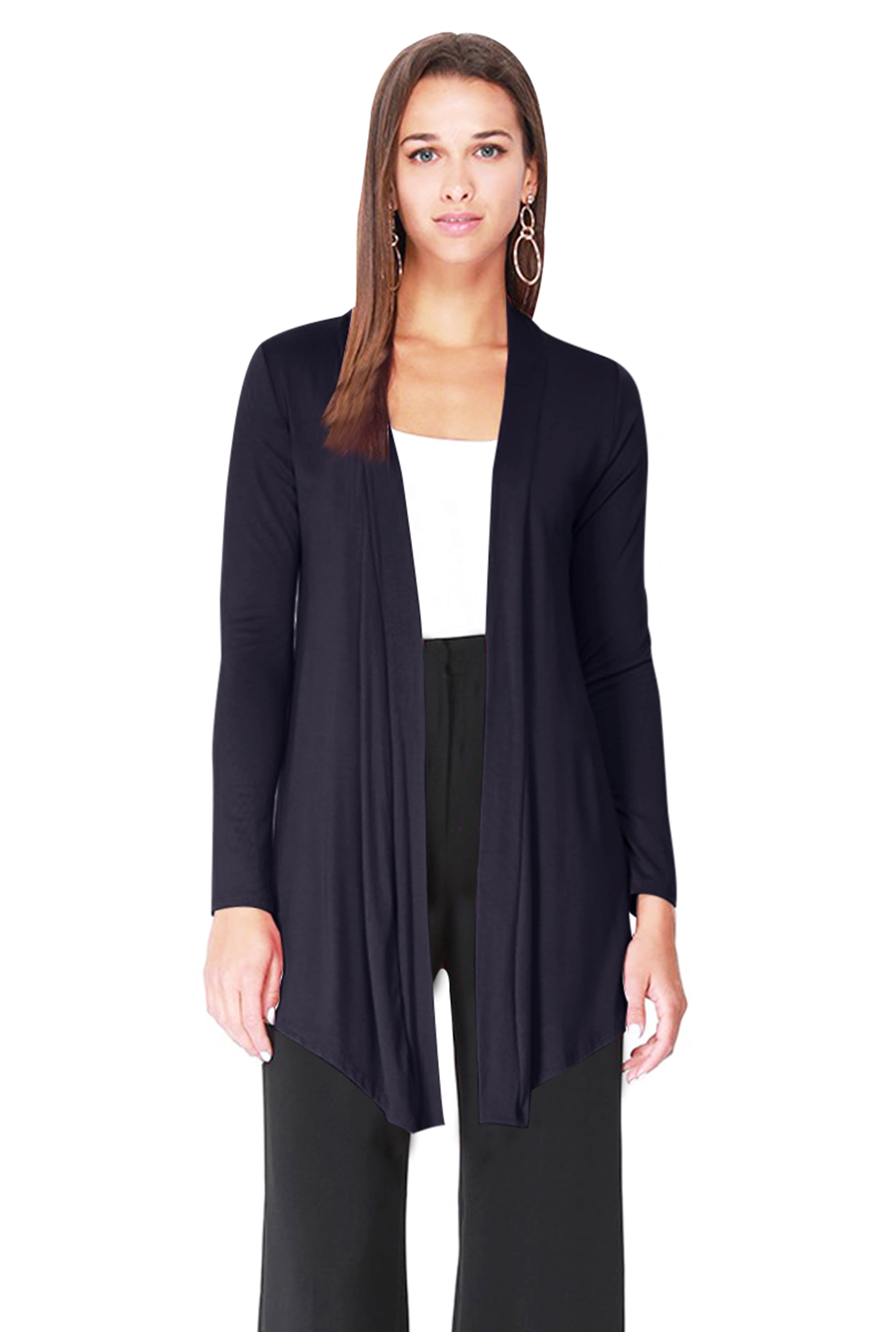 MOA Collection Women's Plus Solid Basic Open Draped Front Long Sleeve ...